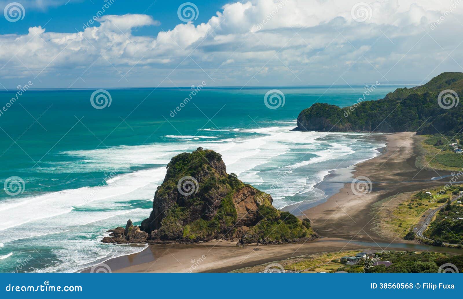 Piha beach stock photo. Image of rock, sand, zealand - 38560568