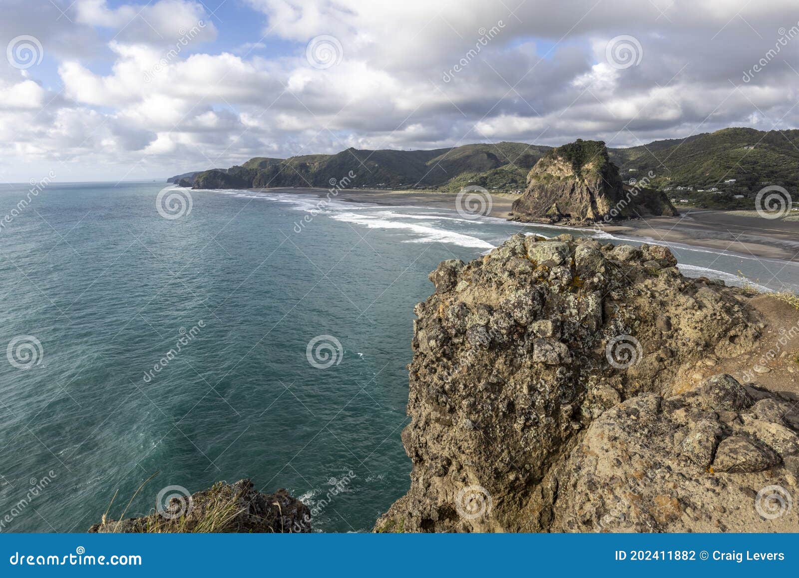Piha Beach Overview stock photo. Image of travel, coast - 202411882