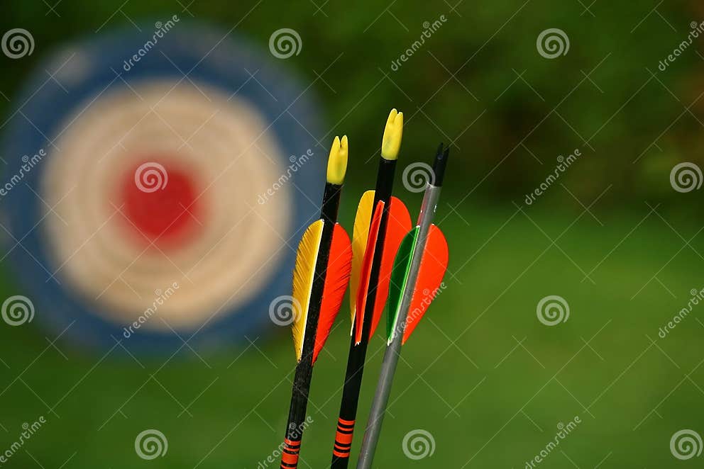 Pijlen en doel stock afbeelding. Image of boog, bullseye - 6215267