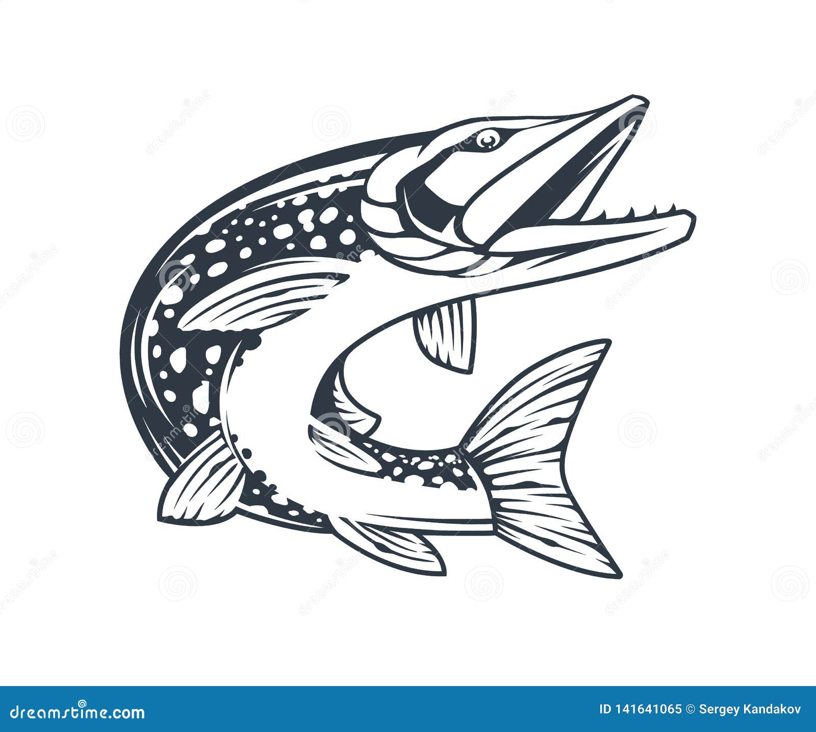 Pike Fish Monochrome Vector Isolated Stock Vector - Illustration of ...