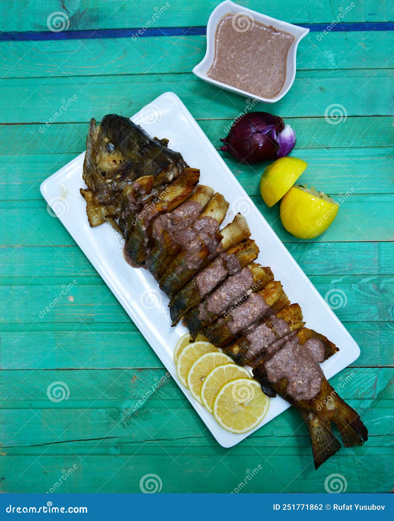 Pike Perch Deep Fried with Nut Paste Stock Photo - Image of gourmet ...