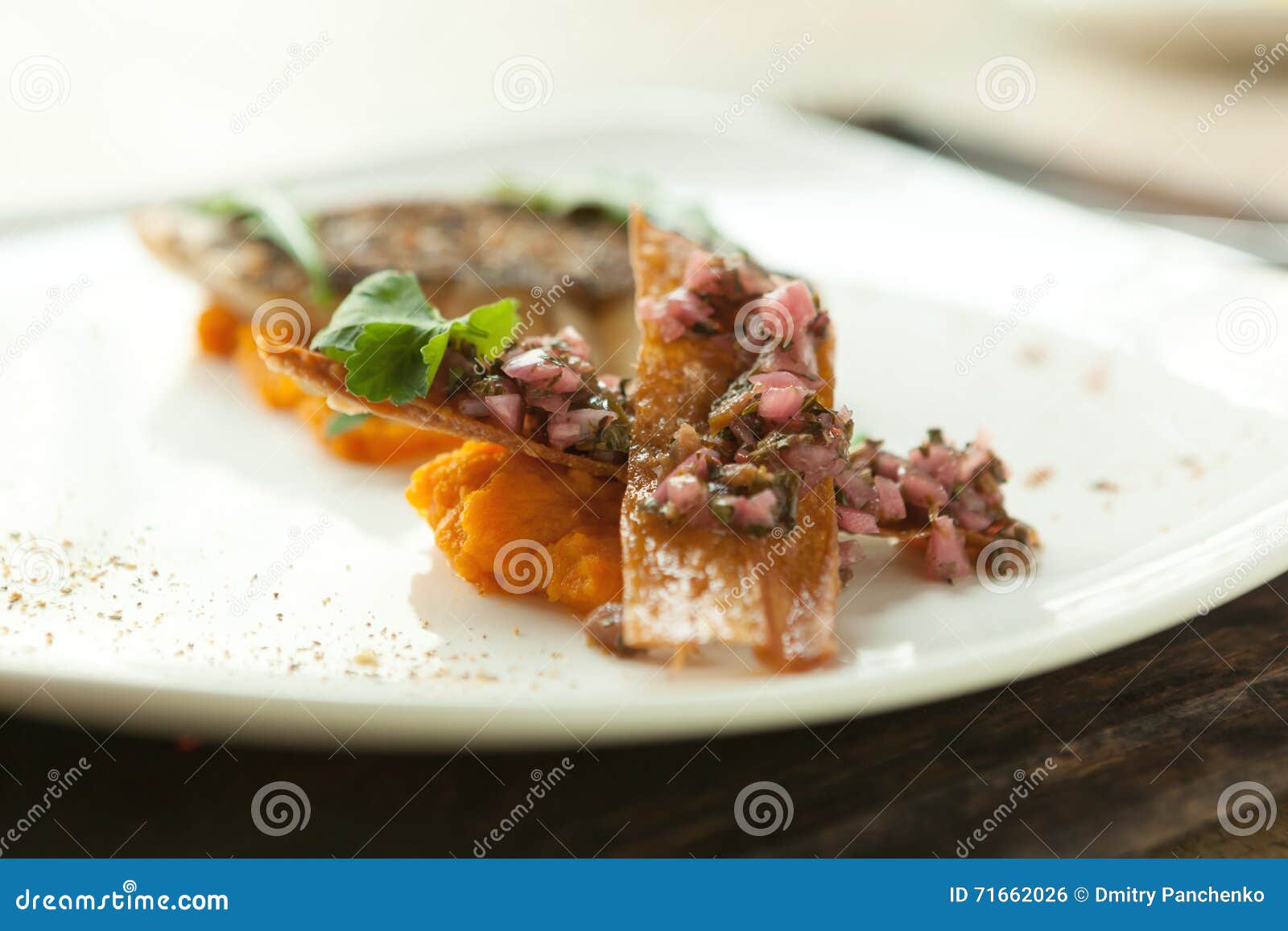 Pike-perch Fillet with Vegetable Sauce and Mexican Salsa. Stock Photo ...