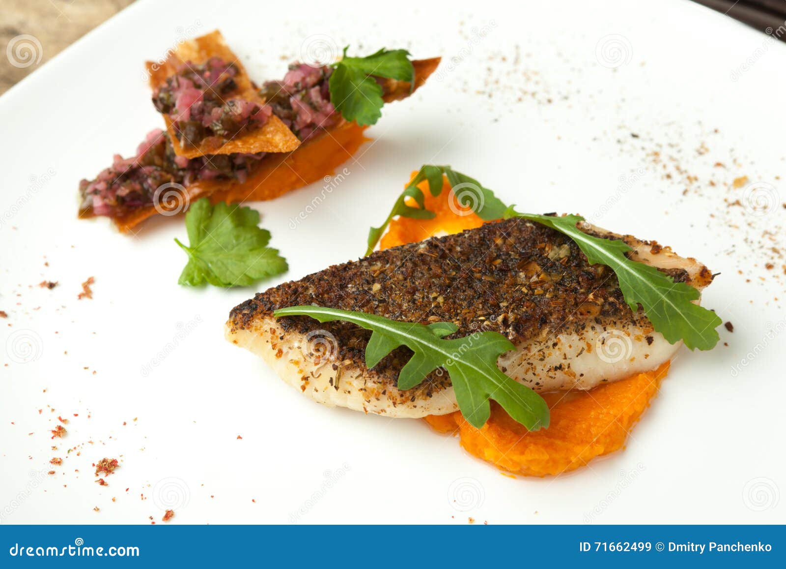 Pike-perch Fillet with Vegetable Sauce and Mexican Salsa. Stock Image ...