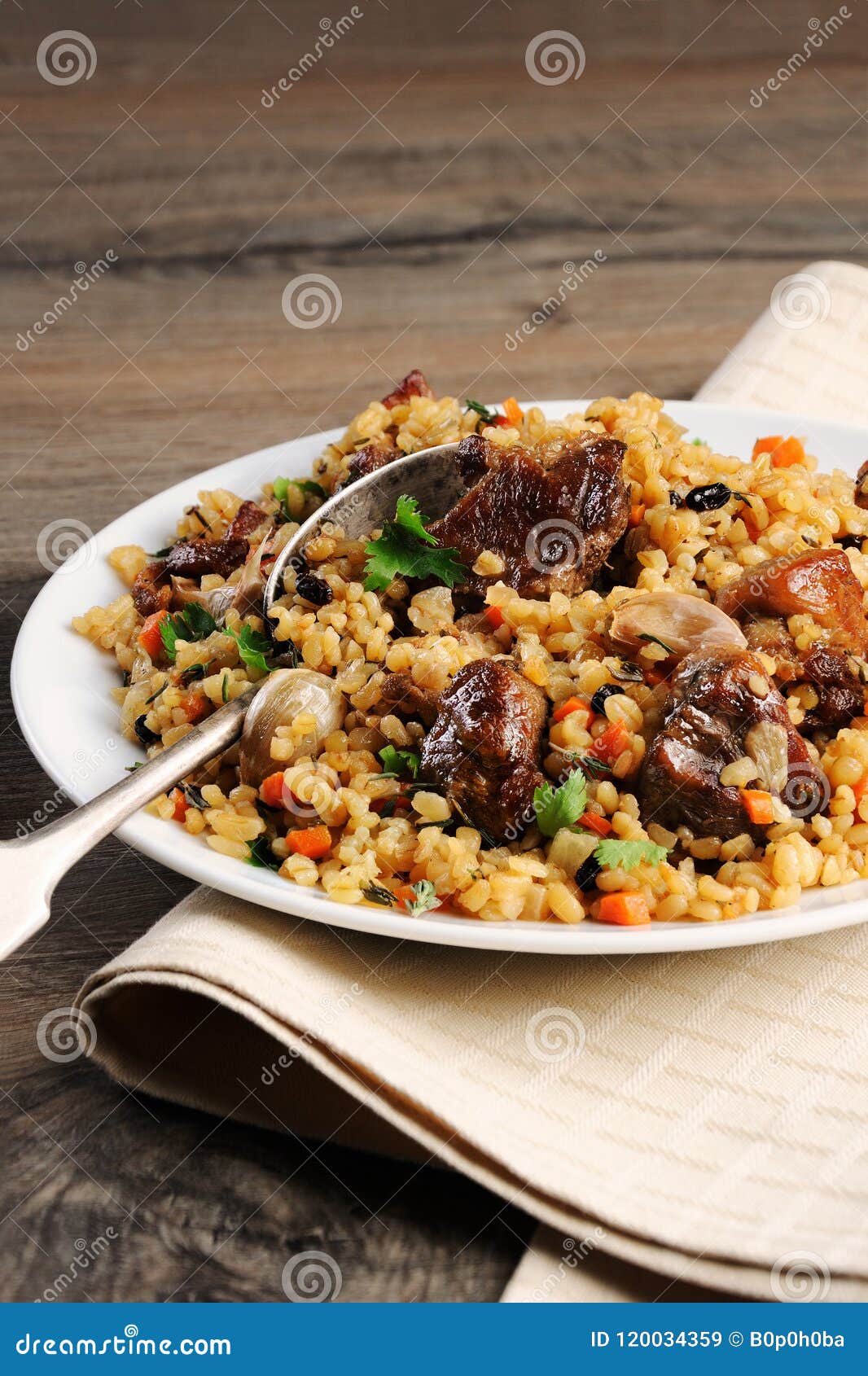 Bulgur with meat stock image. Image of meal, nutritionally - 120034359