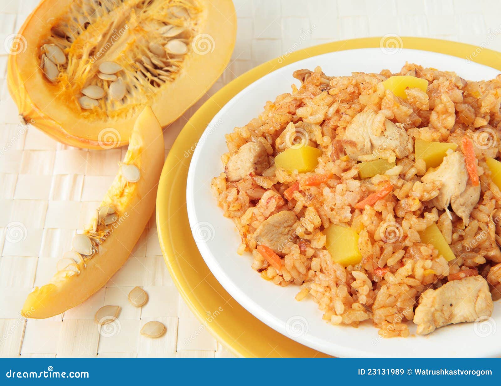 Pilaf with Chunks of Chicken and Pumpkin Stock Image - Image of piece ...