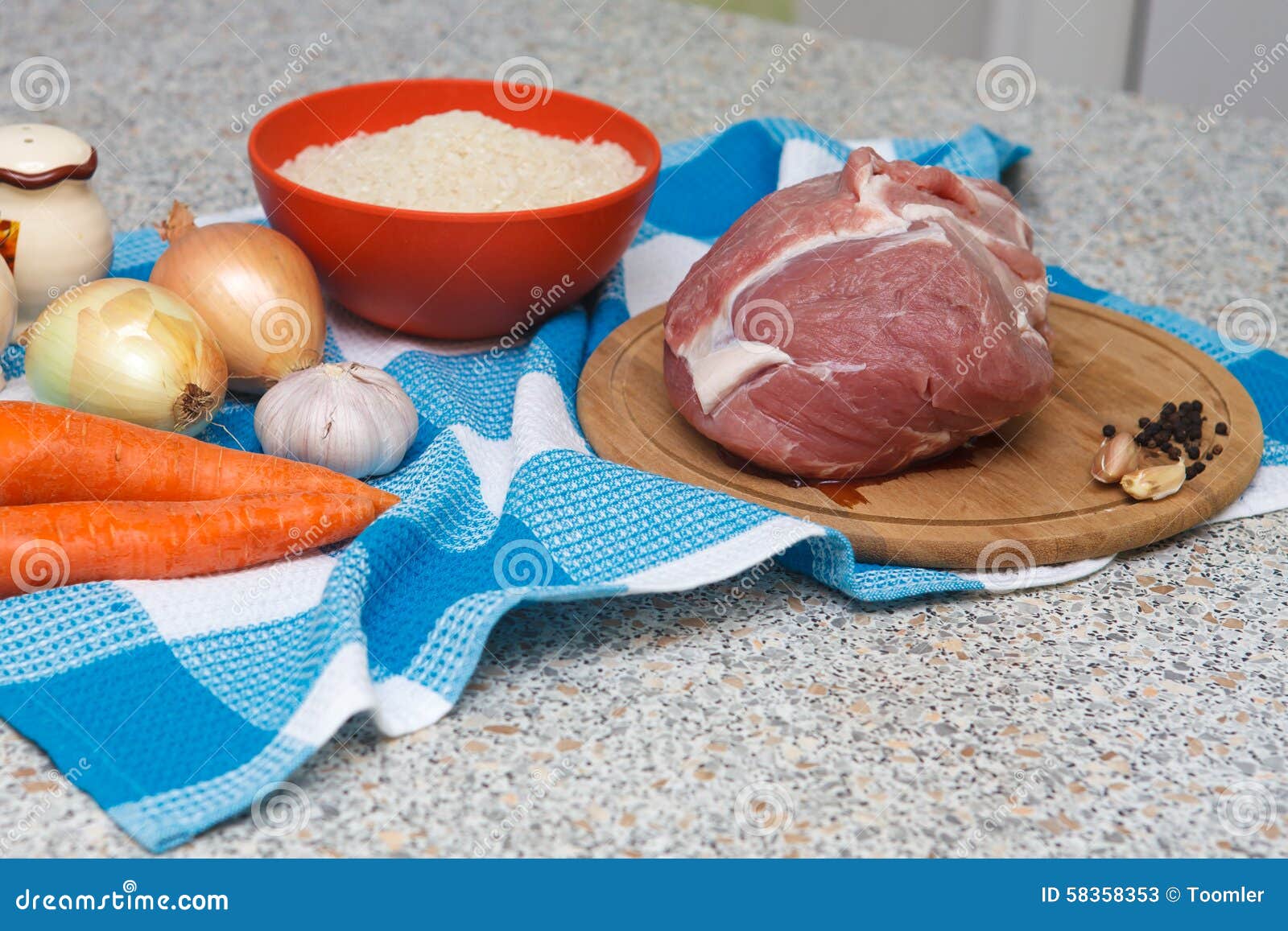 Pilaf ingredients laid out stock image. Image of cook - 58358353
