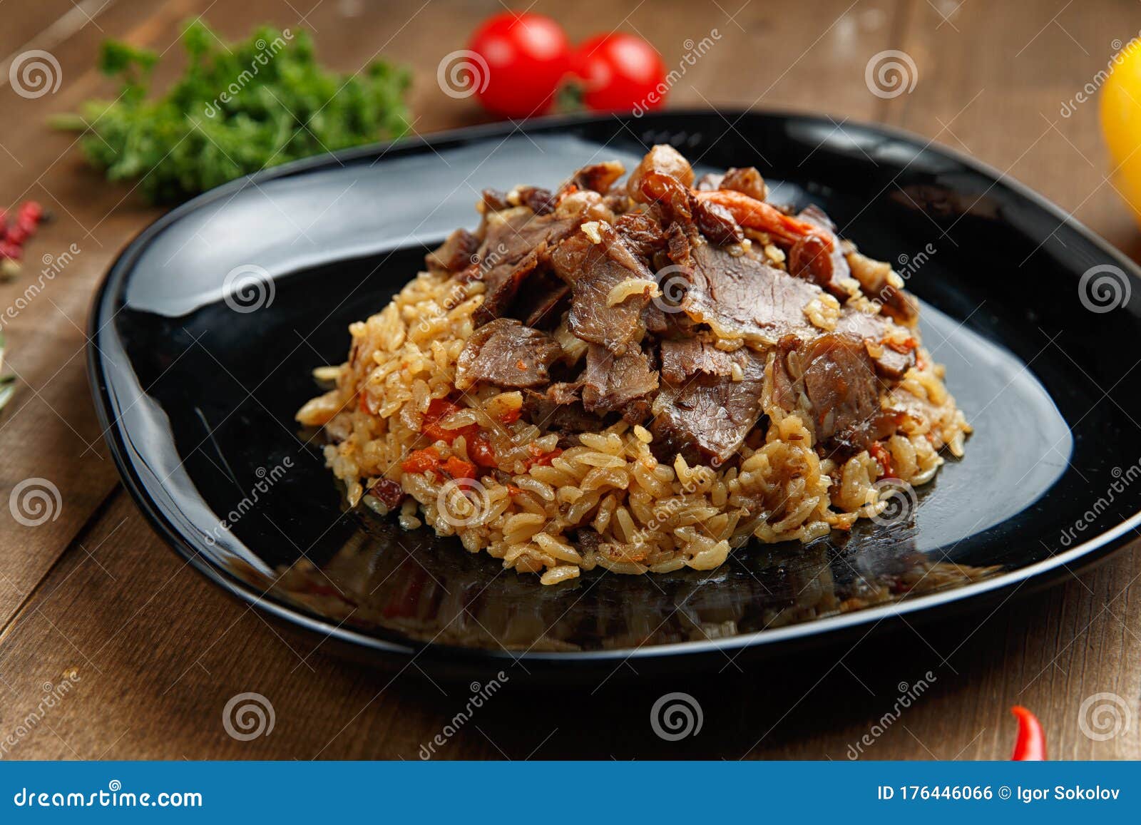 Pilaf with meat stock photo. Image of chicken, appetizer - 176446066