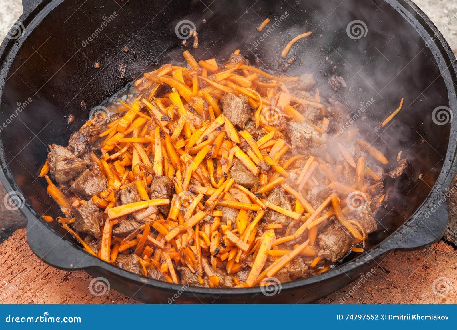 Pilaf, Pilaw, Plov, Rice with Meat in Pan. Cooking Process Stock Photo ...