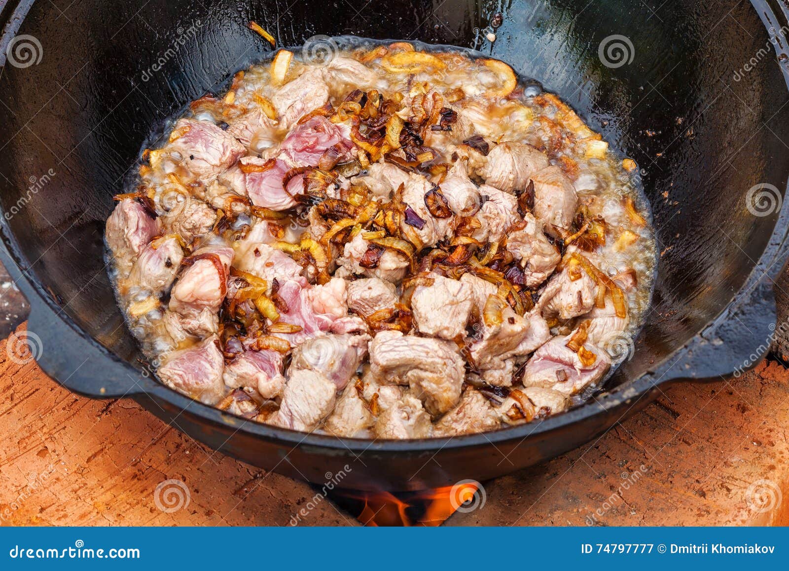 Pilaf, Pilaw, Plov, Rice with Meat in Pan. Cooking Process Stock Image ...