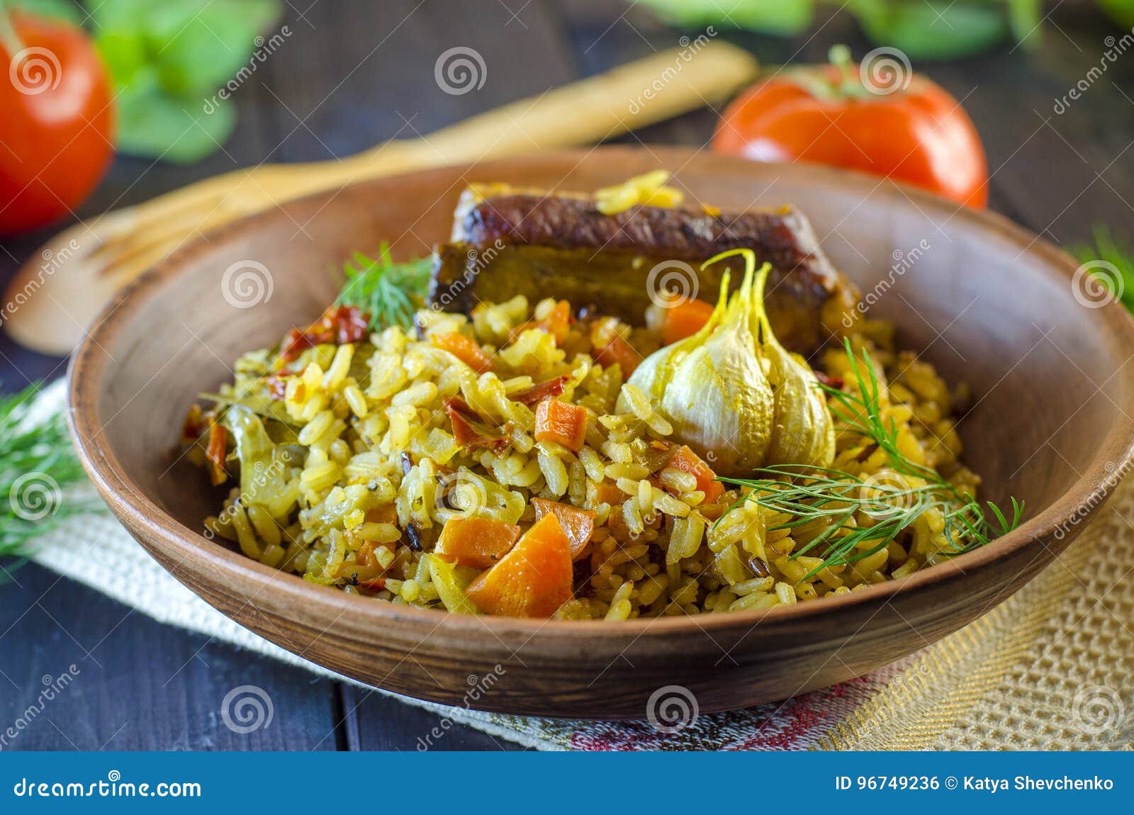 Pilaf on a Platter with Meat and Spices Stock Photo - Image of classic ...