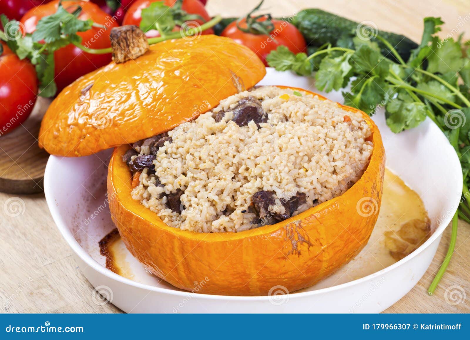 Pilaf in pumpkin stock image. Image of autumn, agriculture - 179966307
