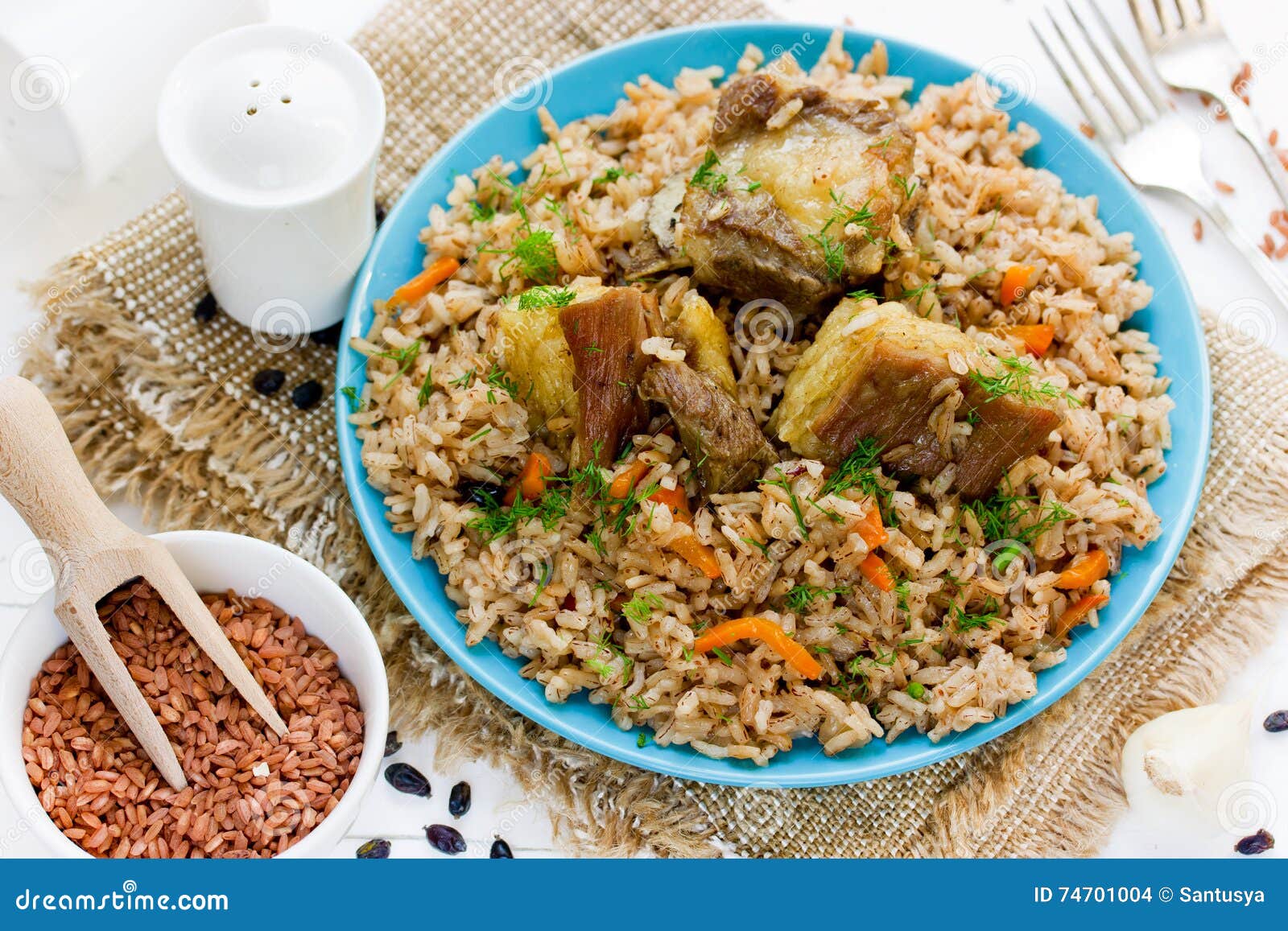 Pilaf from Rice Devzira with Lamb, Spices and Vegetables. Traditional ...