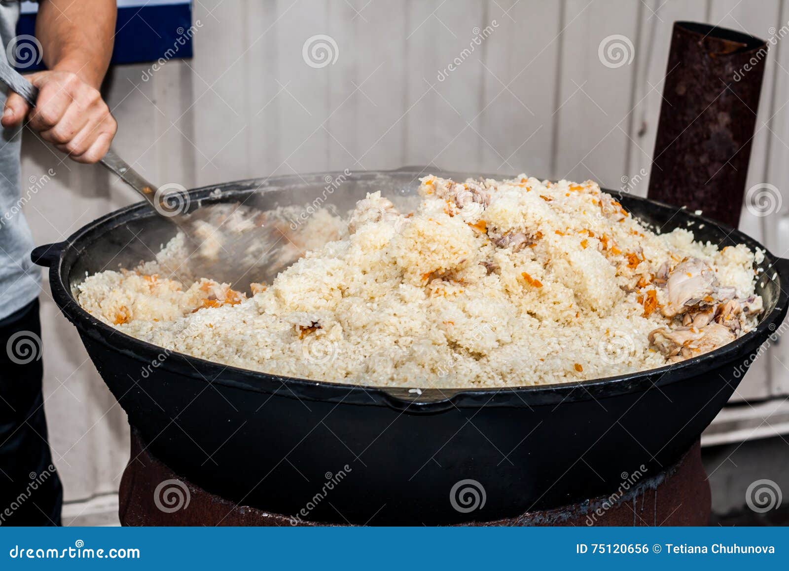 Pilaf, Rice with Meat with a Big Pot Stock Photo - Image of meat ...
