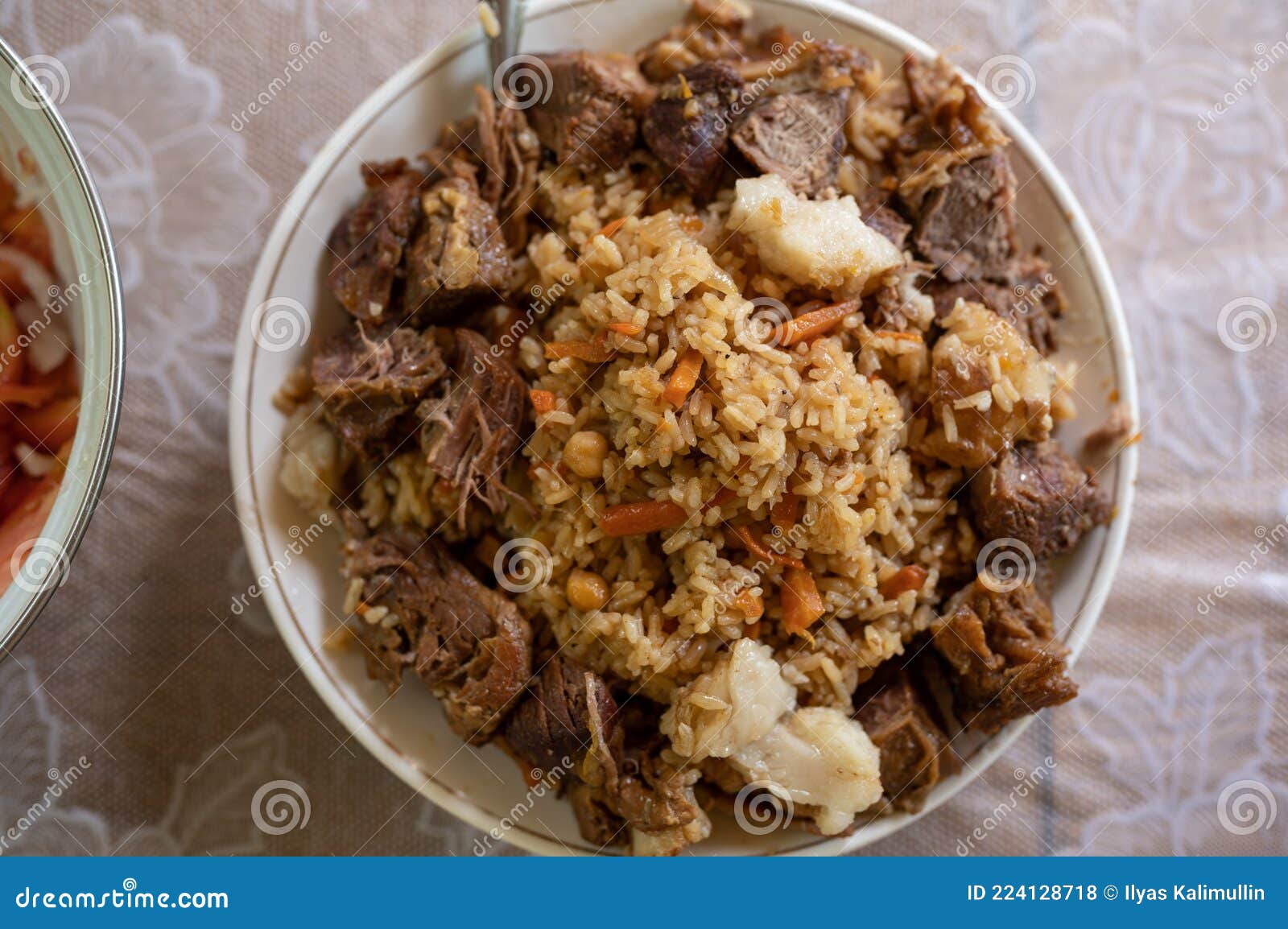 Pilaf Traditional Spicy Asian Food With Rise, Meat Stock Image ...