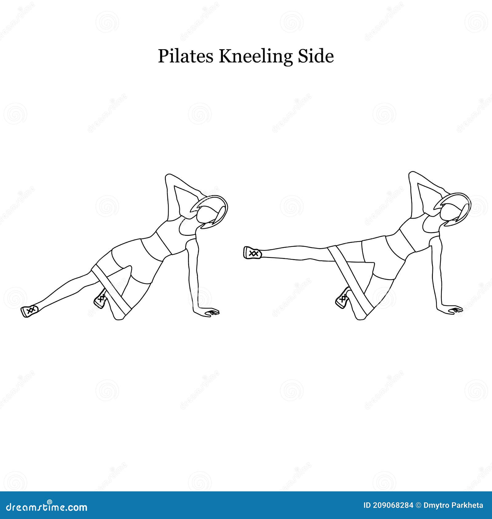 Pilates Kneeling Side Exercise with Resistance Band Outline Stock ...