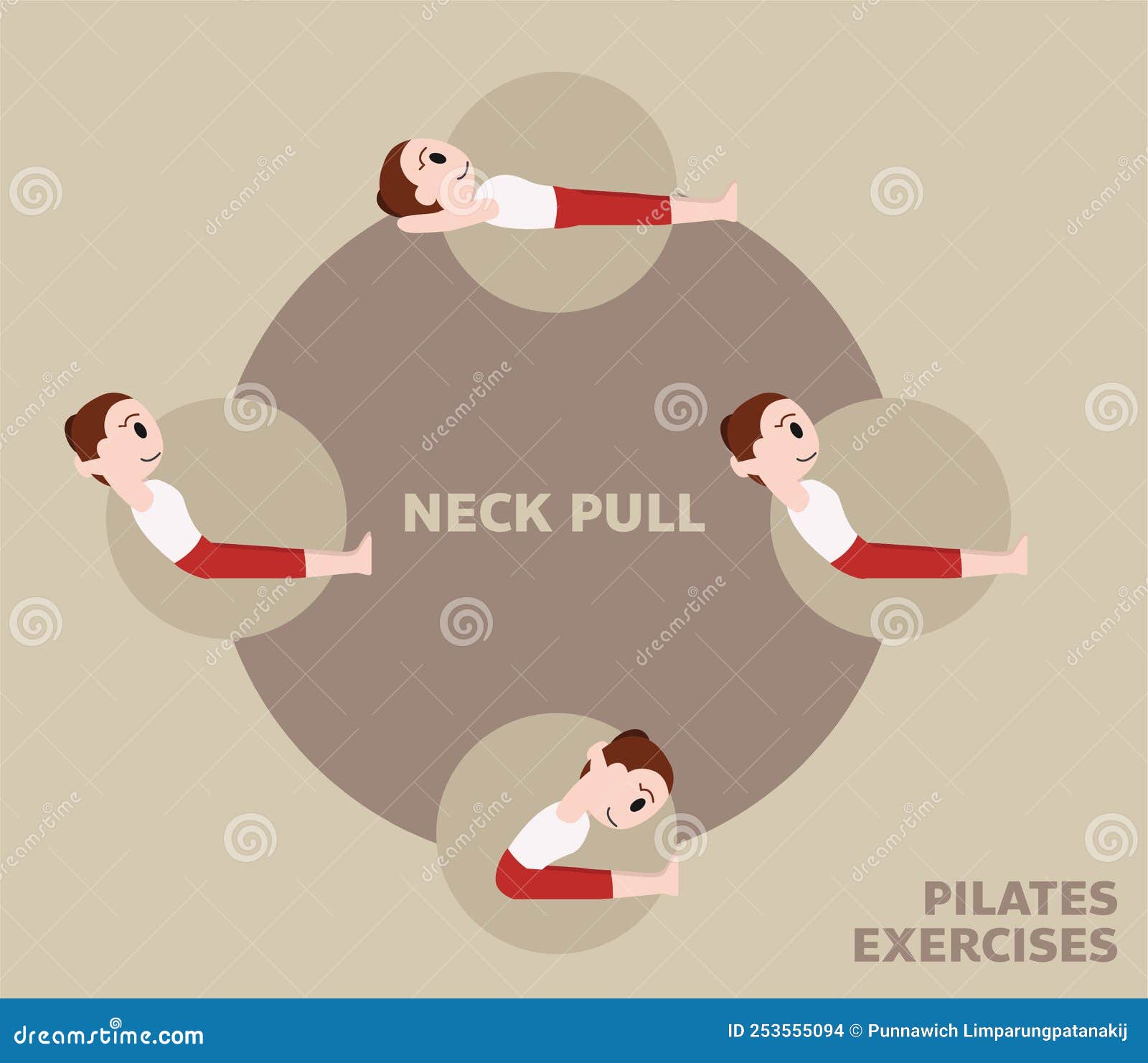 Pilates Moves Exercises Neck Pull Cute Cartoon Vector Illustration ...