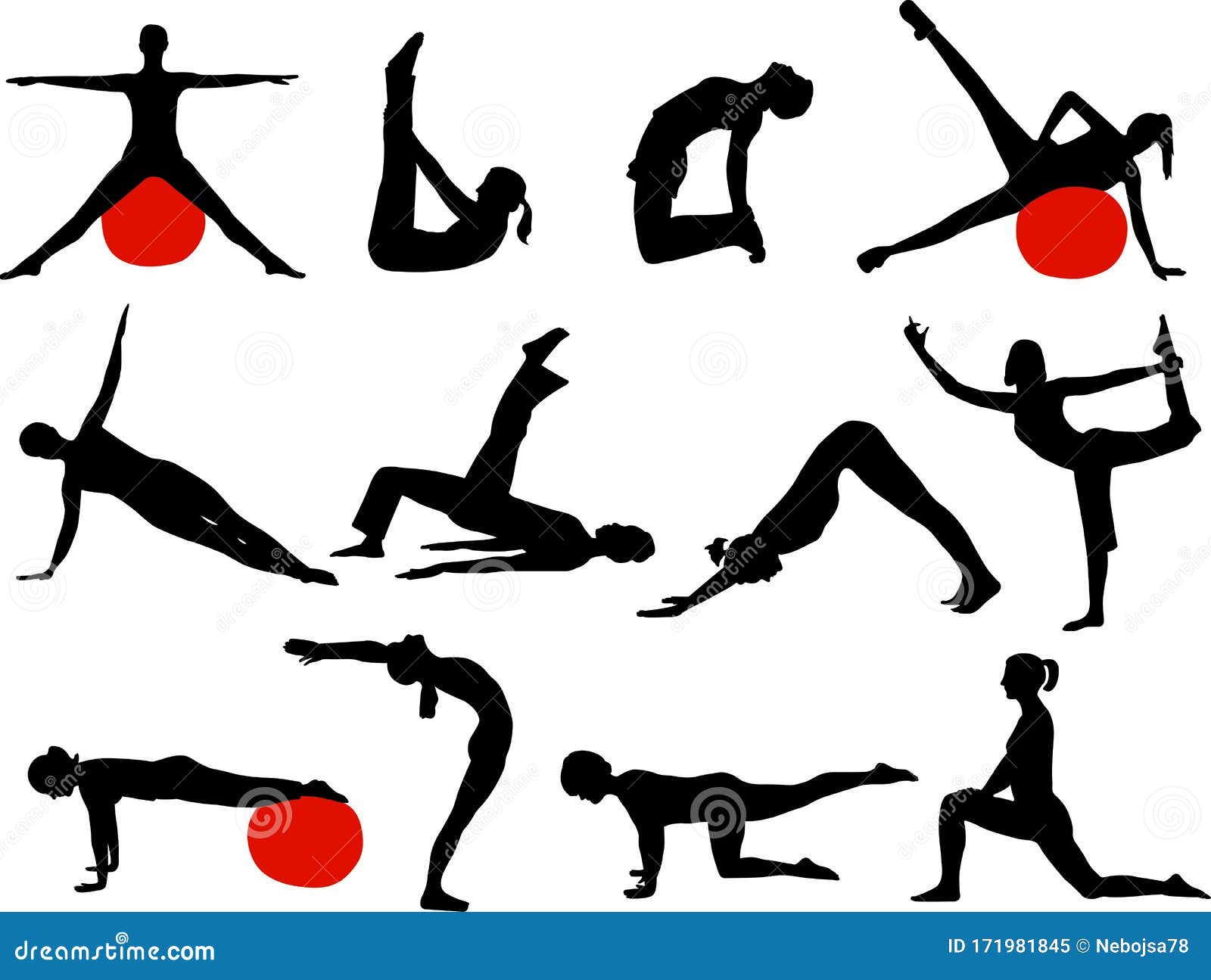 Pilates Silhouettes Collection Stock Vector Illustration Of