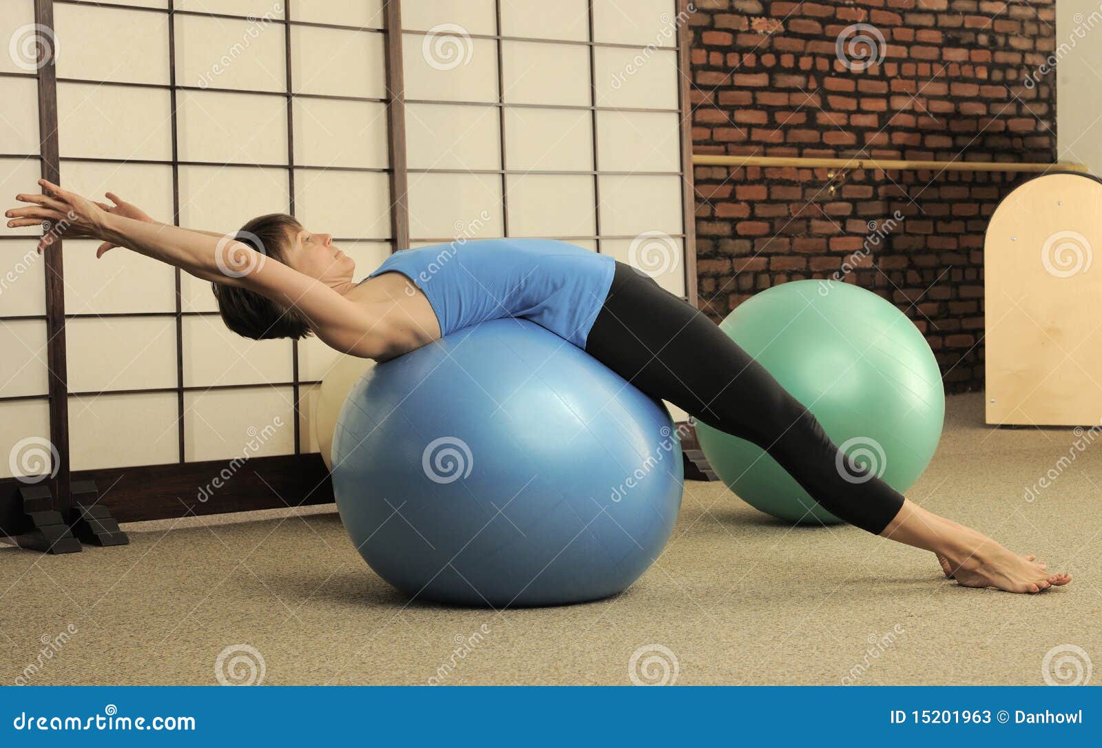 Pilates Stretch On Exercise Balls Royalty-Free Stock Photography ...