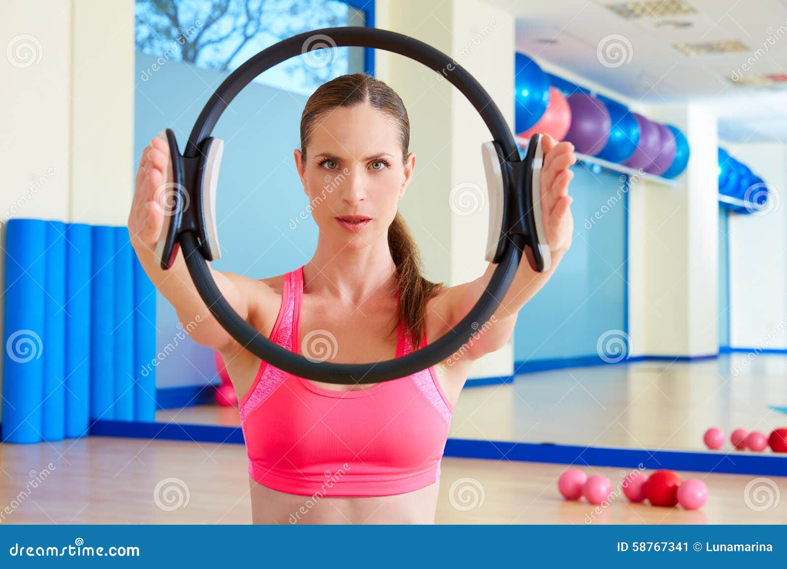 Pilates Woman Magic Ring Hands Exercise Stock Image - Image of leisure ...