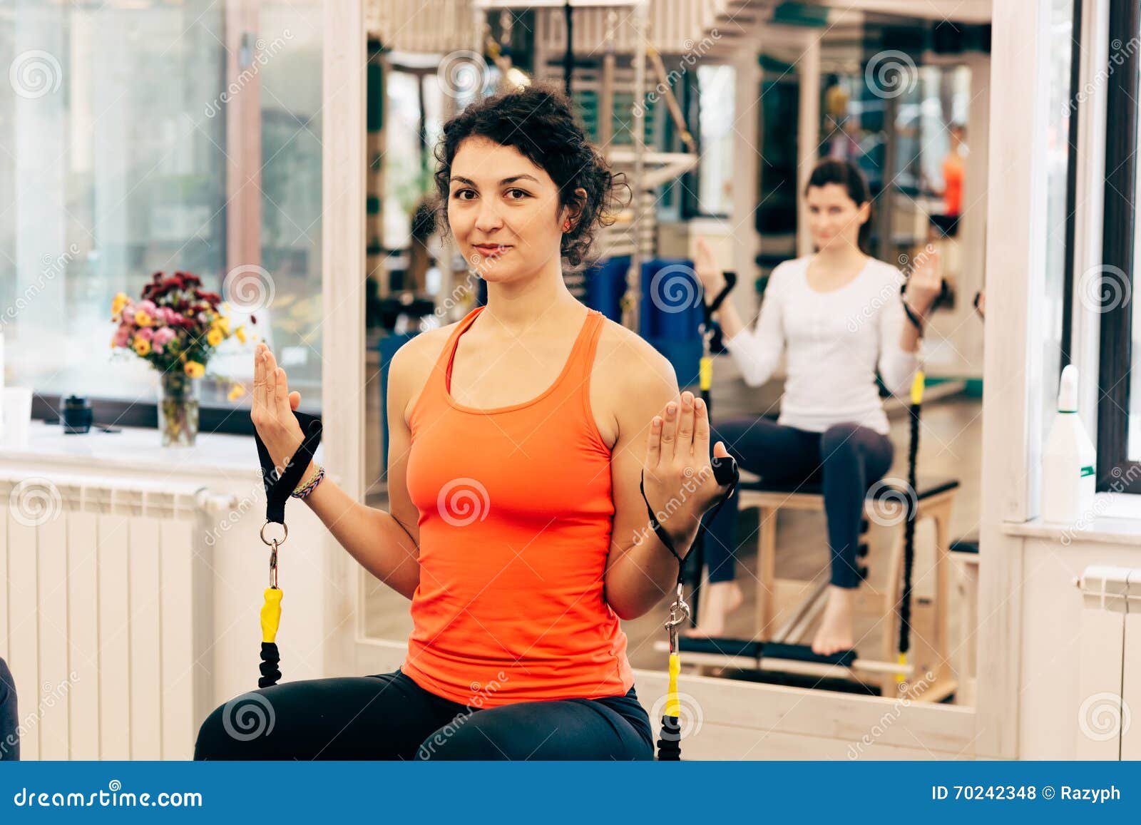 Pilates workout stock photo. Image of smiling, equipment - 70242348