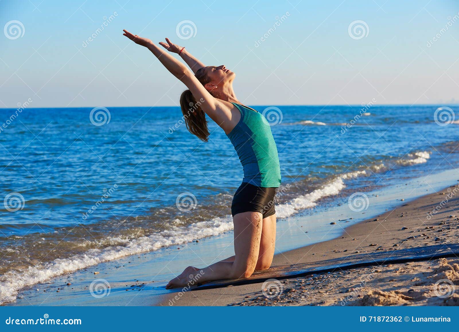 Pilates Yoga Workout Exercise Outdoor on Beach Stock Photo - Image of ...