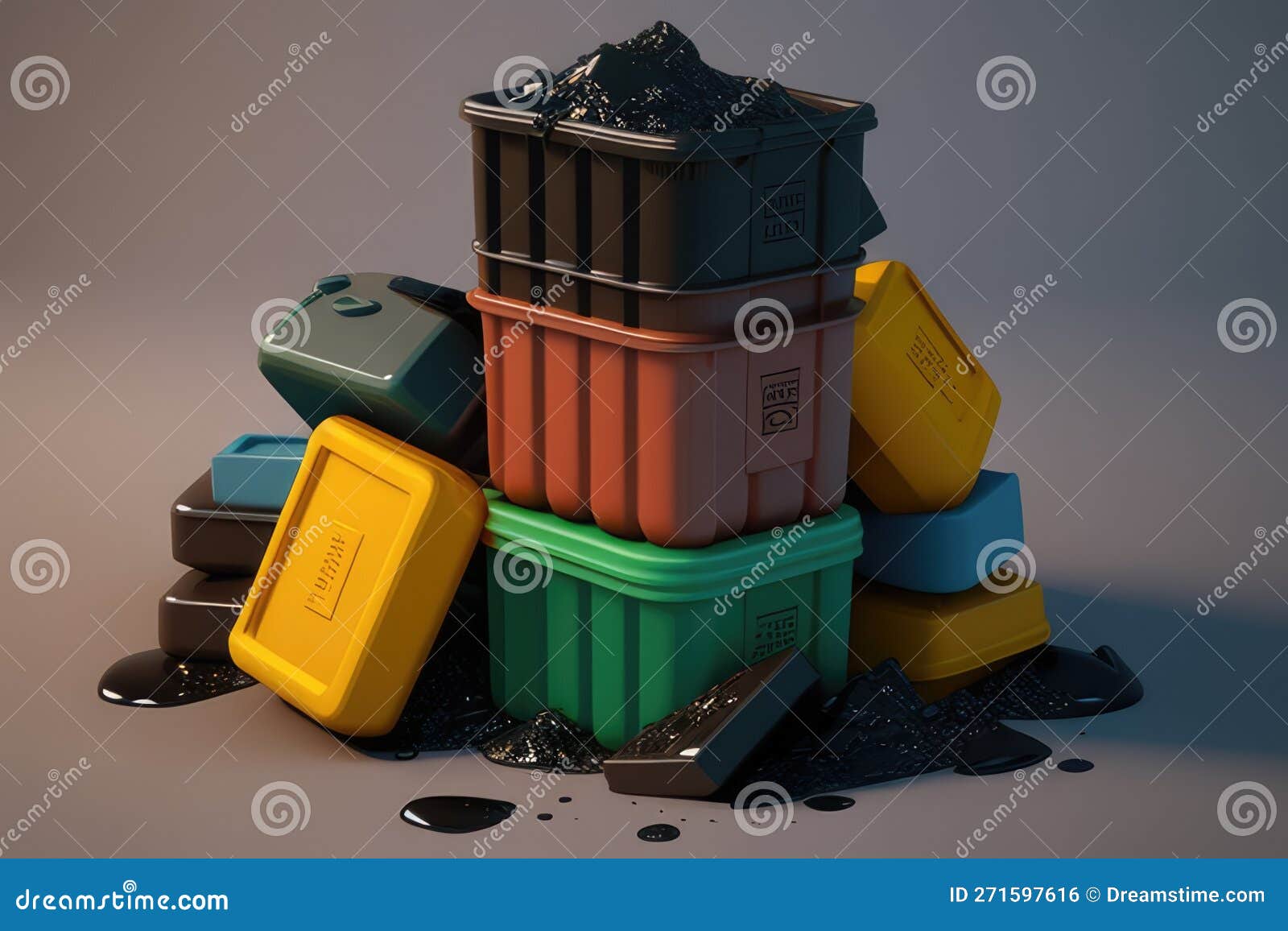 Pile of Abandoned Plastic Containers Overflowing with Toxic Sludge AI ...