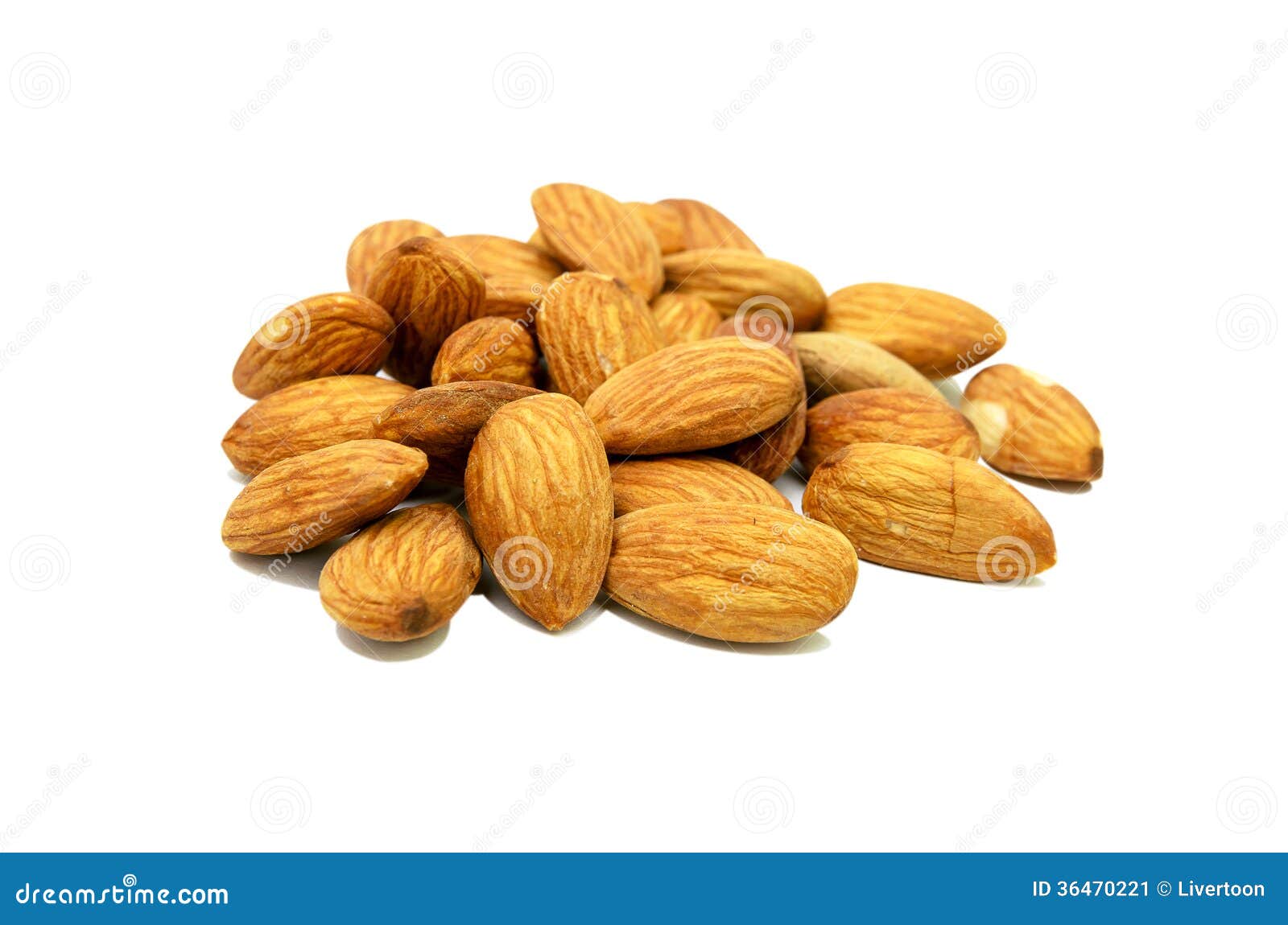 Pile of Almonds Isolated on White Background. Use for Health Con Stock ...