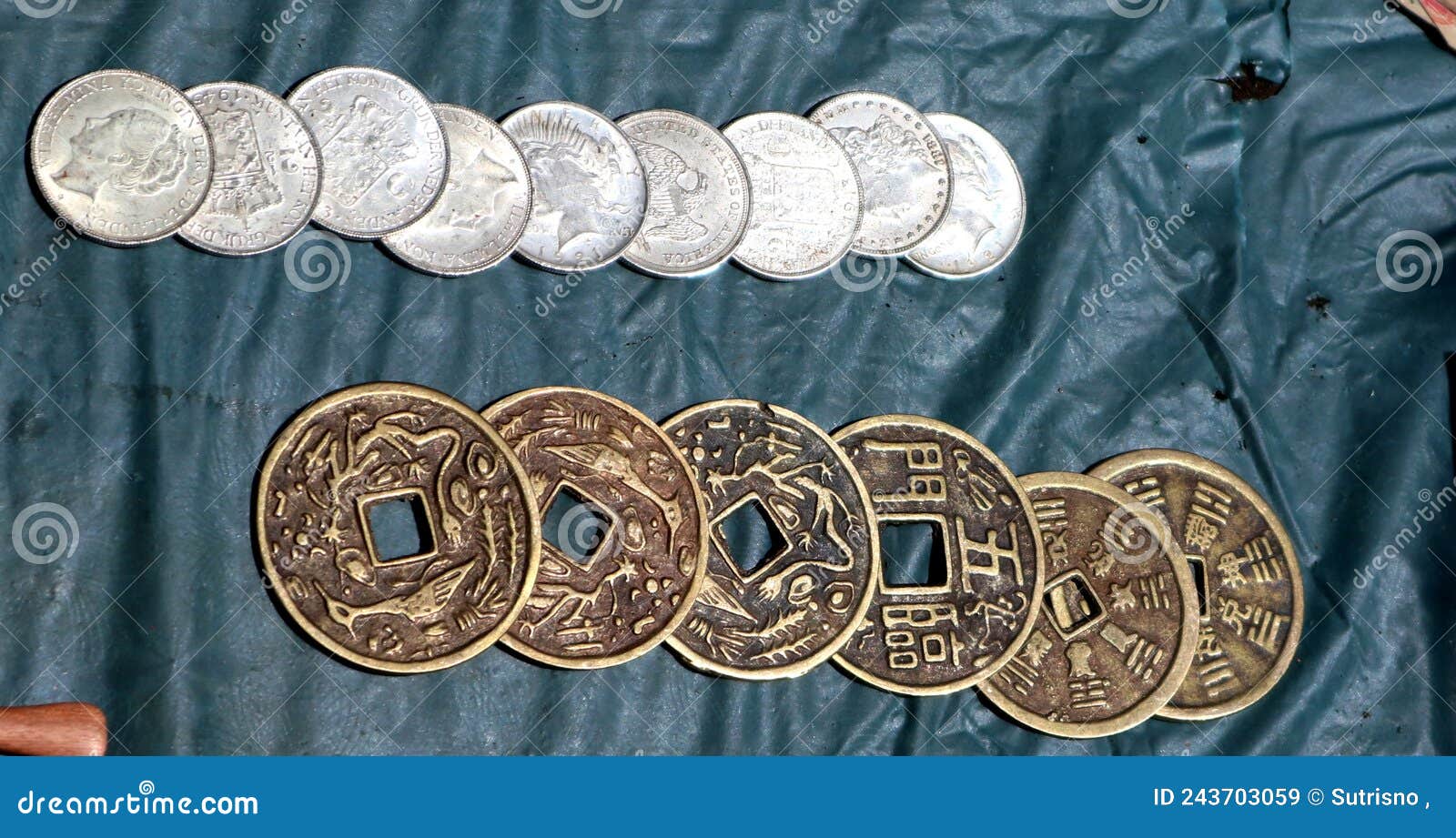 Pile of ancient coins , stock image. Image of exchange - 243703059