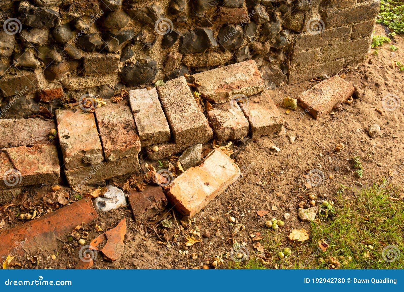 Pile of Vintage Hand Made Red Bricks Stacked Next To Old Flint Stone ...