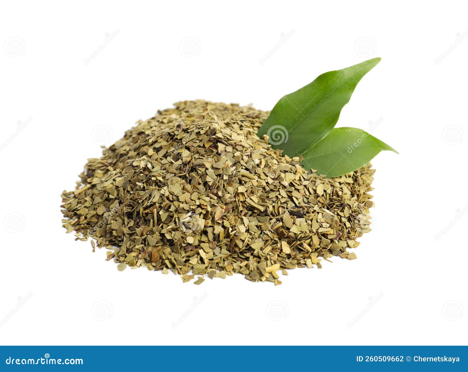 Pile of Aromatic Mate Tea and Fresh Leaves on White Background Stock ...