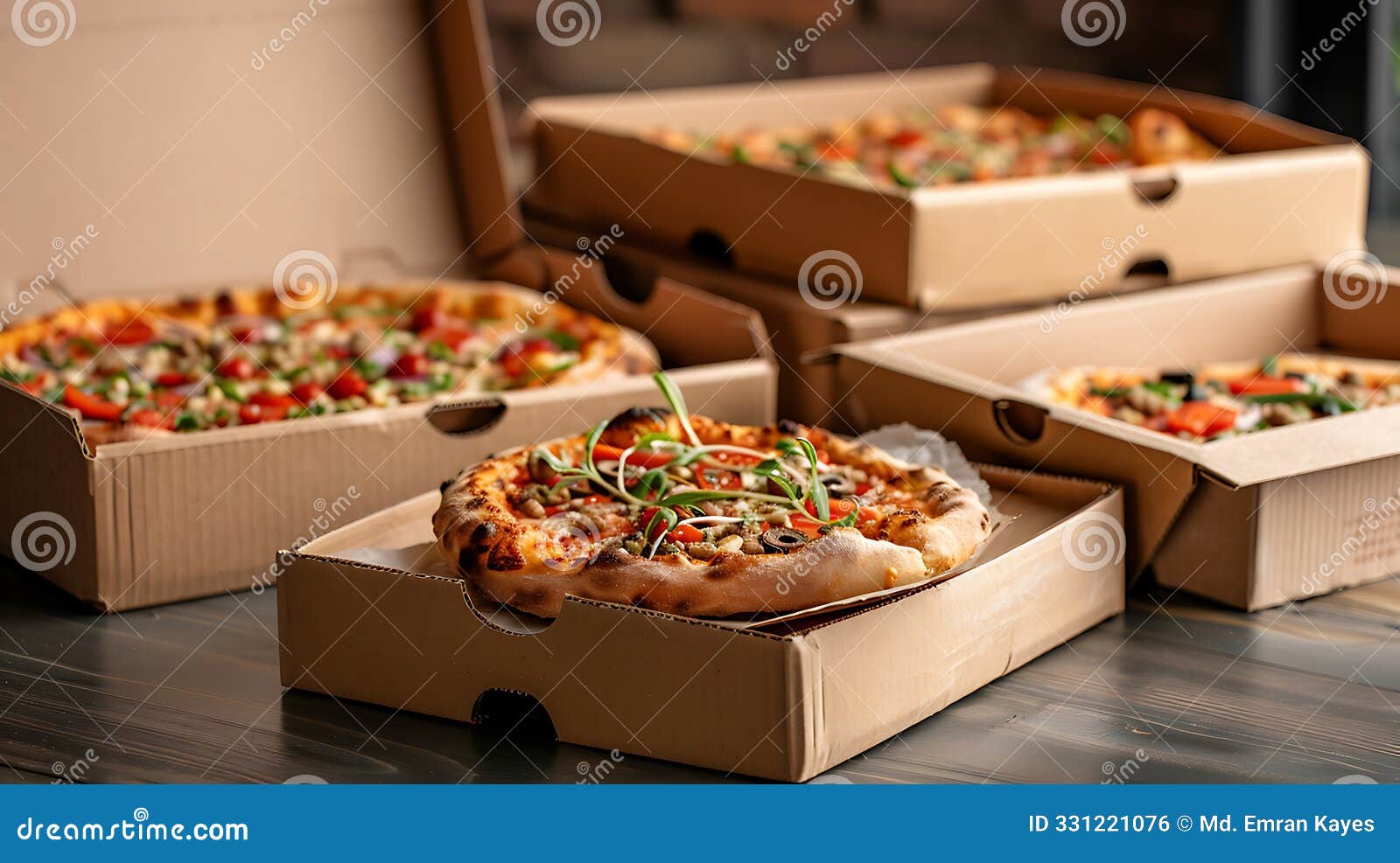 A Pile of Artisanal Pizza Boxes Along with a Display Box, Fast Food ...