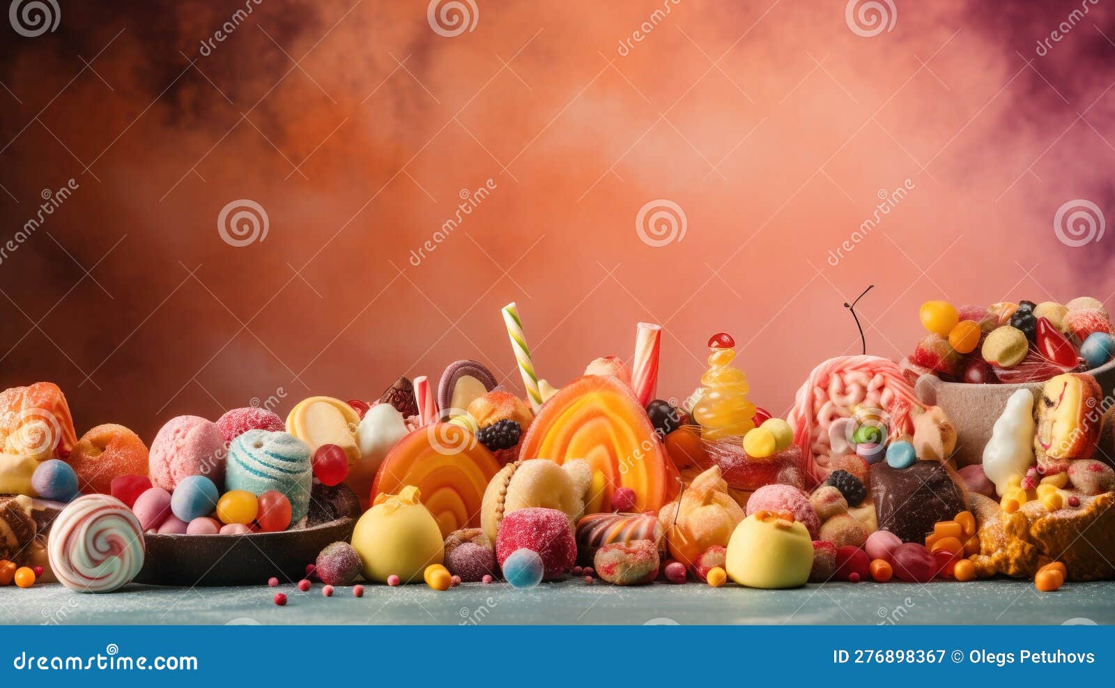 A Pile Of Assorted Candies On A Table With A Bowl Of Candies In The ...