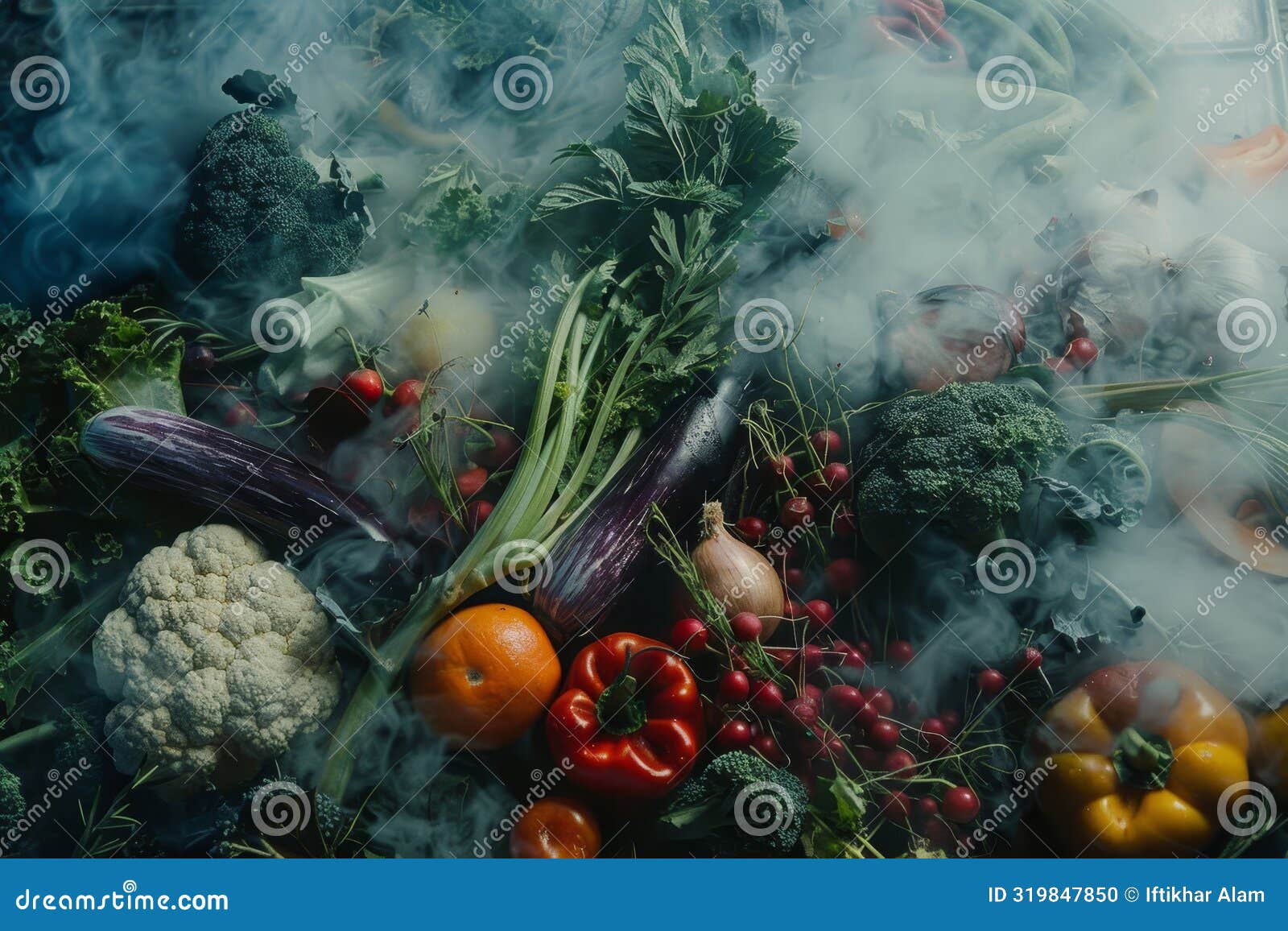 A Pile of Assorted Vegetables Emitting Smoke, Infusing Dishes with ...