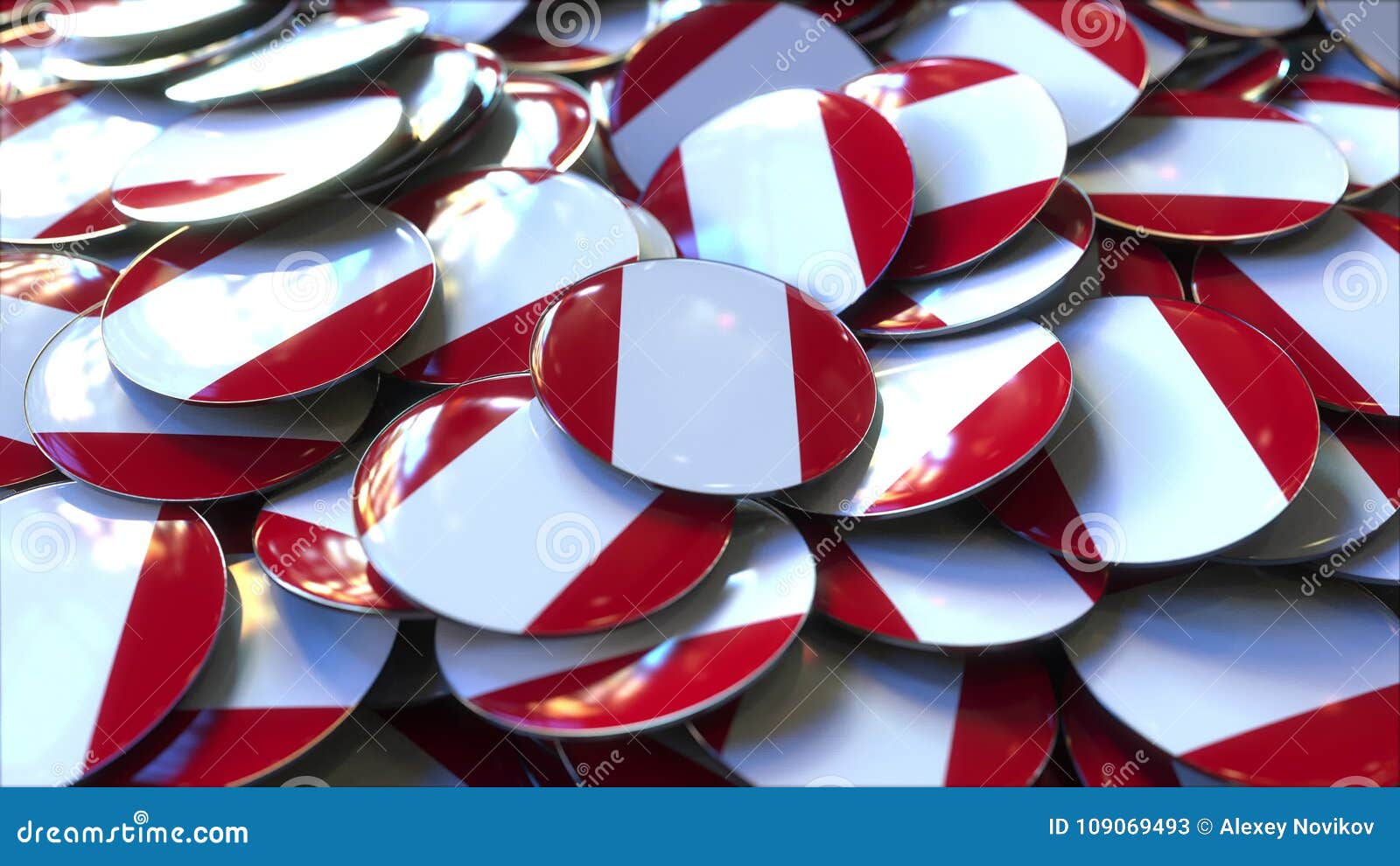 Pile of Badges Featuring Flags of Peru. 3D Rendering Stock Image ...