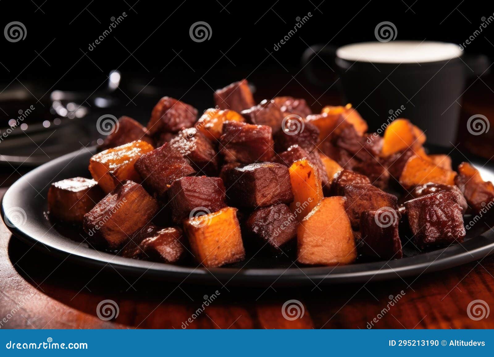 Pile of Bbq Burnt Ends on a Black Plate Stock Photo - Image of meat ...