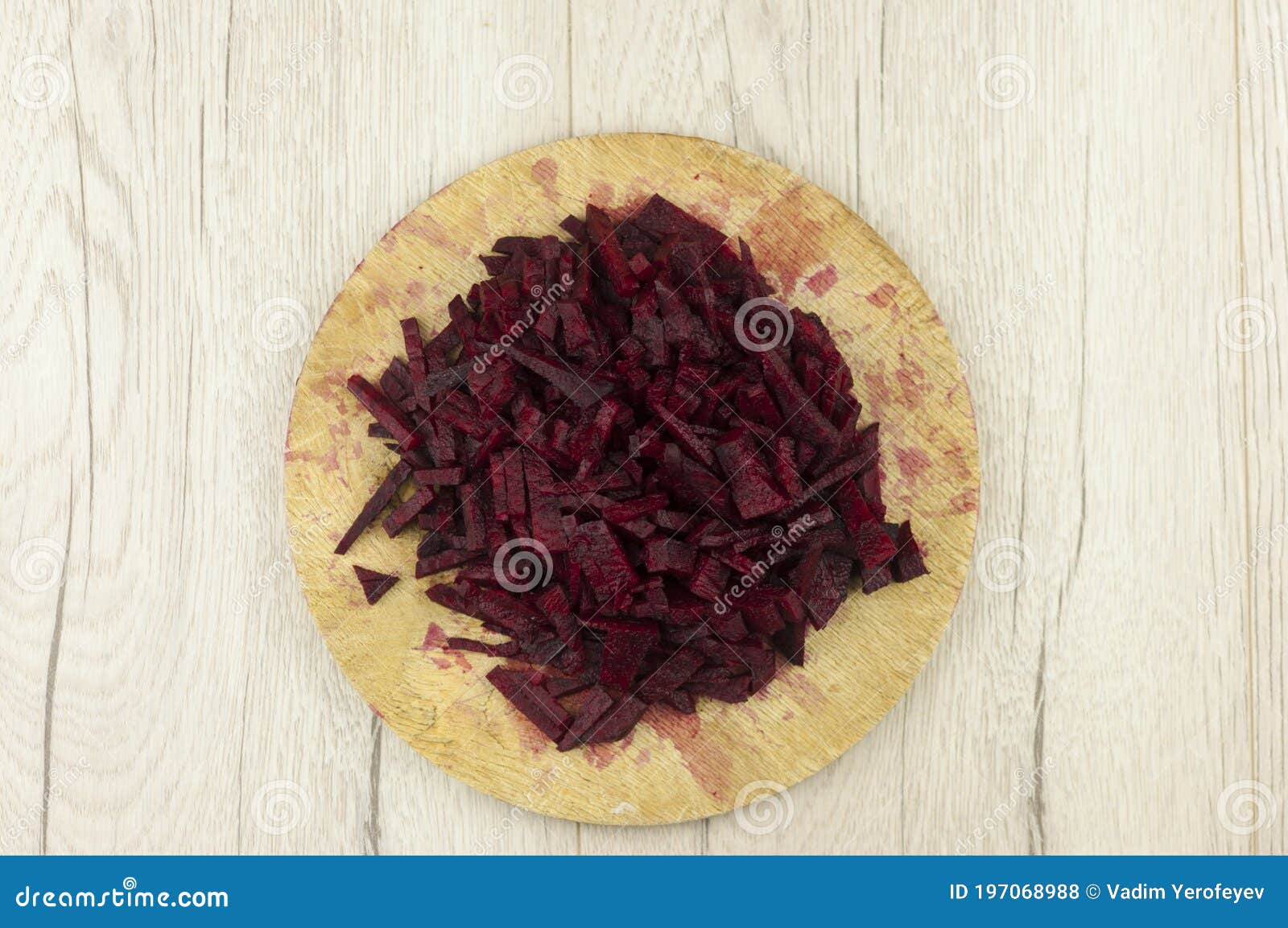 Pile of Beetroot Strips on Wooden Cutting Board - Close Up Stock Photo ...