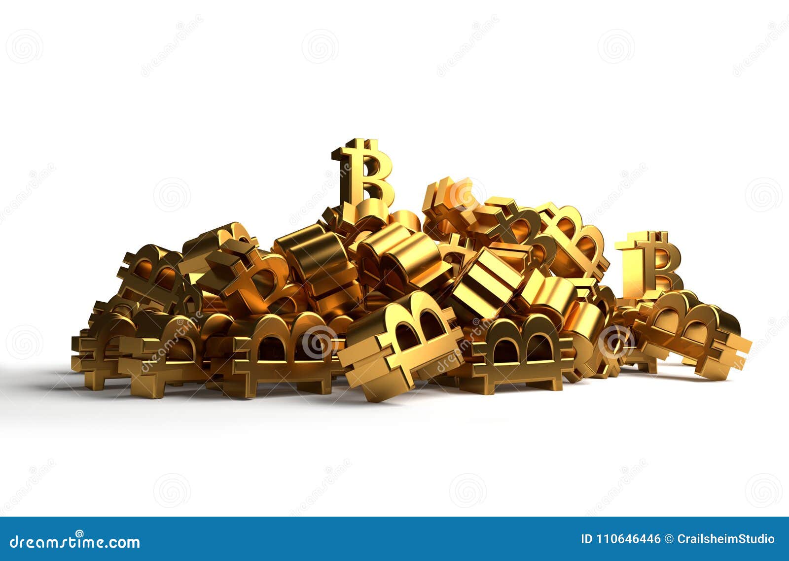 Pile of Bitcoins Golden 3d Rendering Symbol Icon Stock Illustration ...
