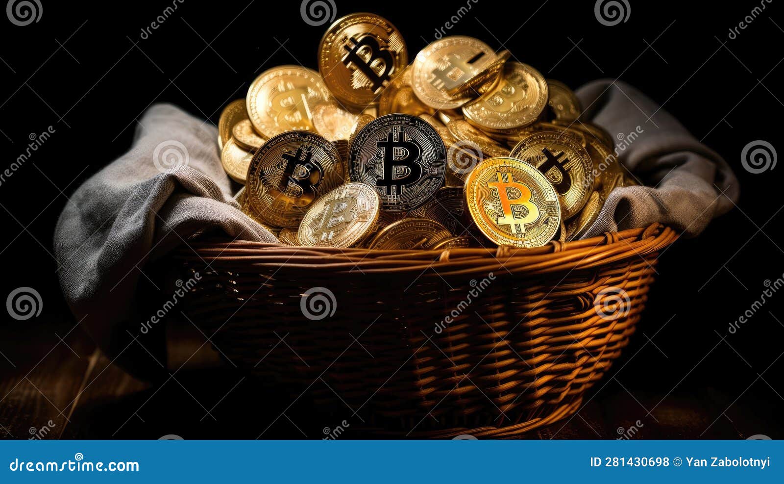 Pile of Bitcoins in the Laundry Basket. Generative AI Stock ...