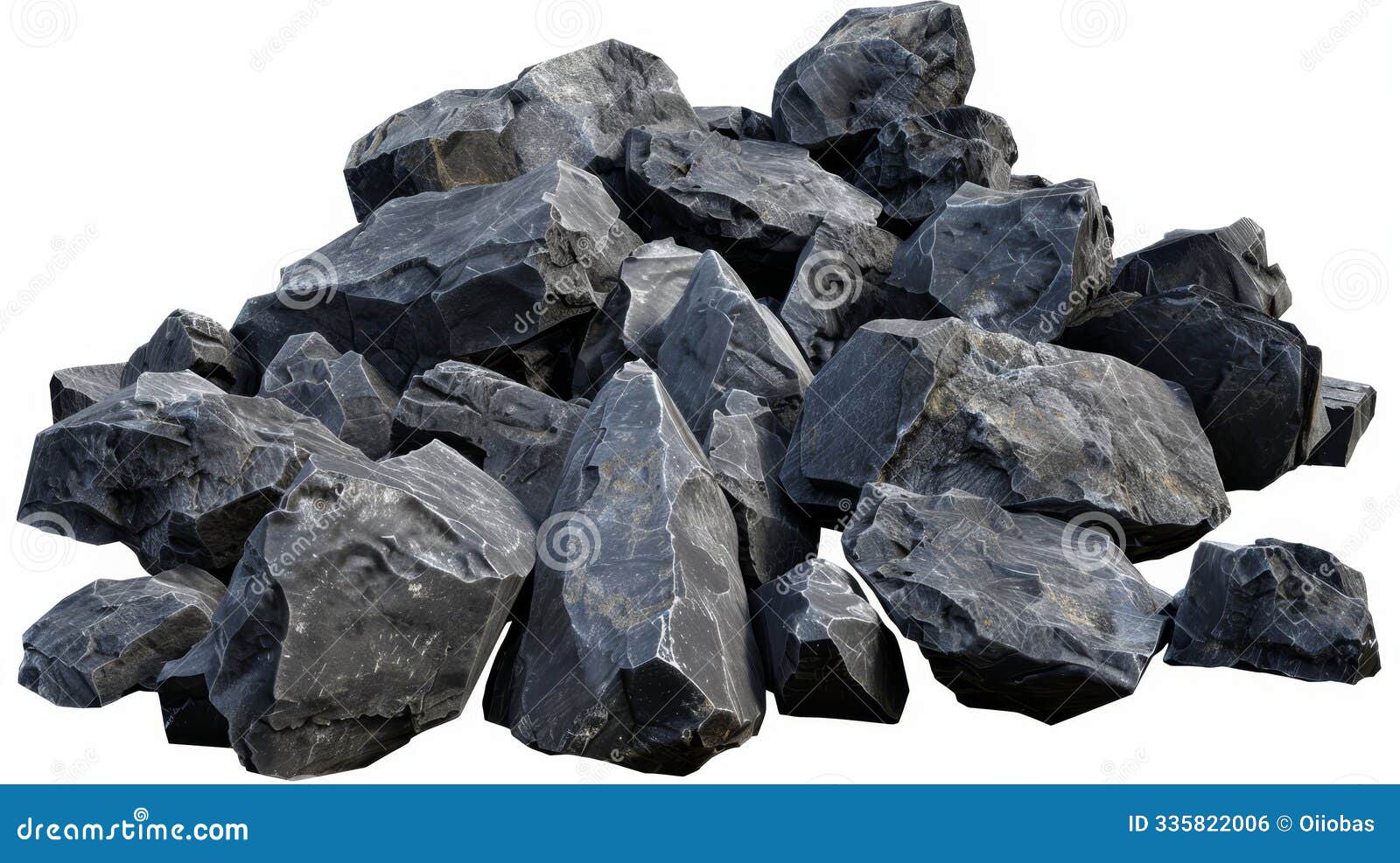 A Pile of Black and Grey Rocks - 3D Rendered, Isolated on White ...