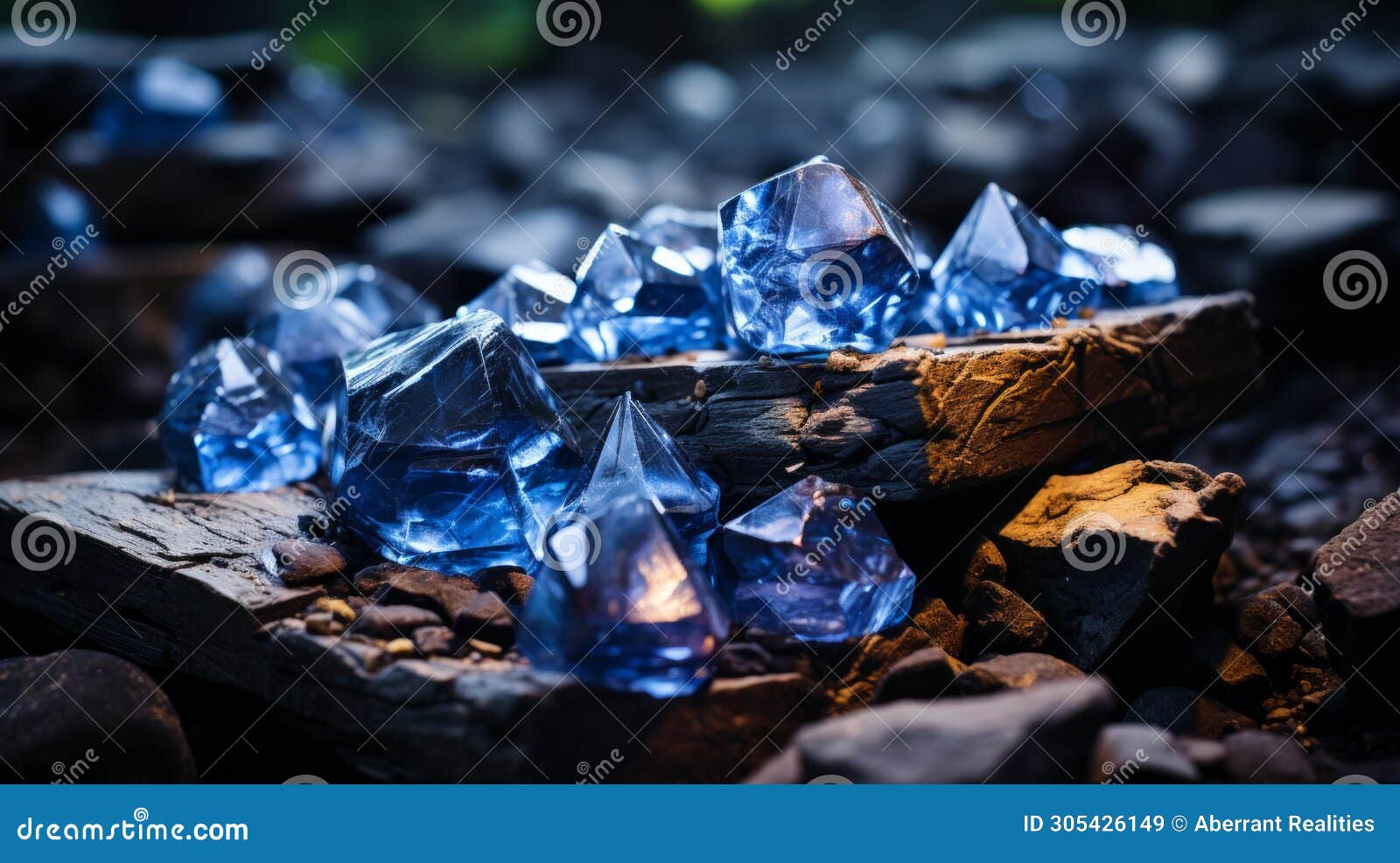 A Pile of Blue Crystals Sitting on Top of Some Rocks Stock Illustration ...
