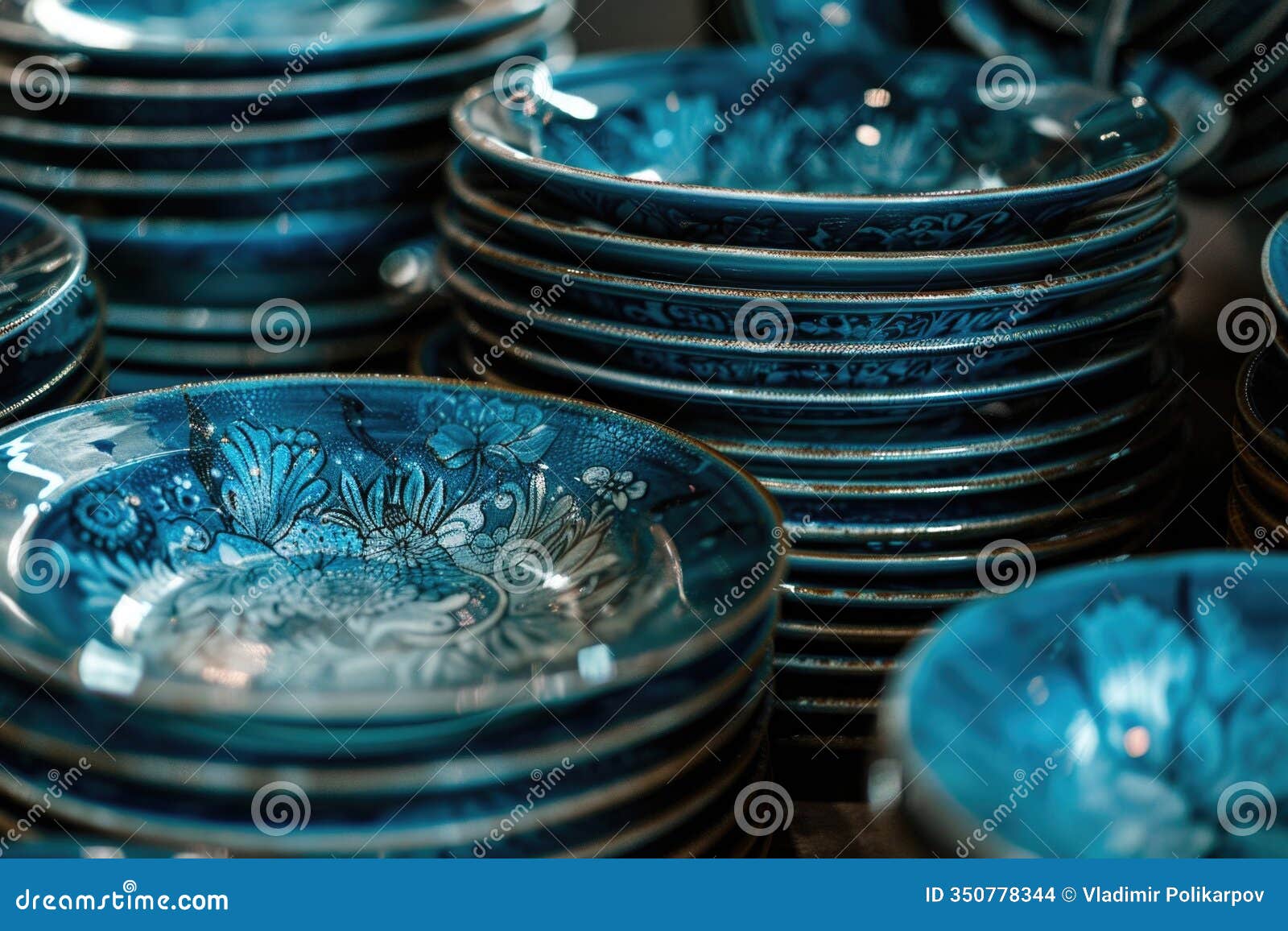 A Pile of Blue Plates Stacked on Top of Each Other. Ideal for Kitchen ...