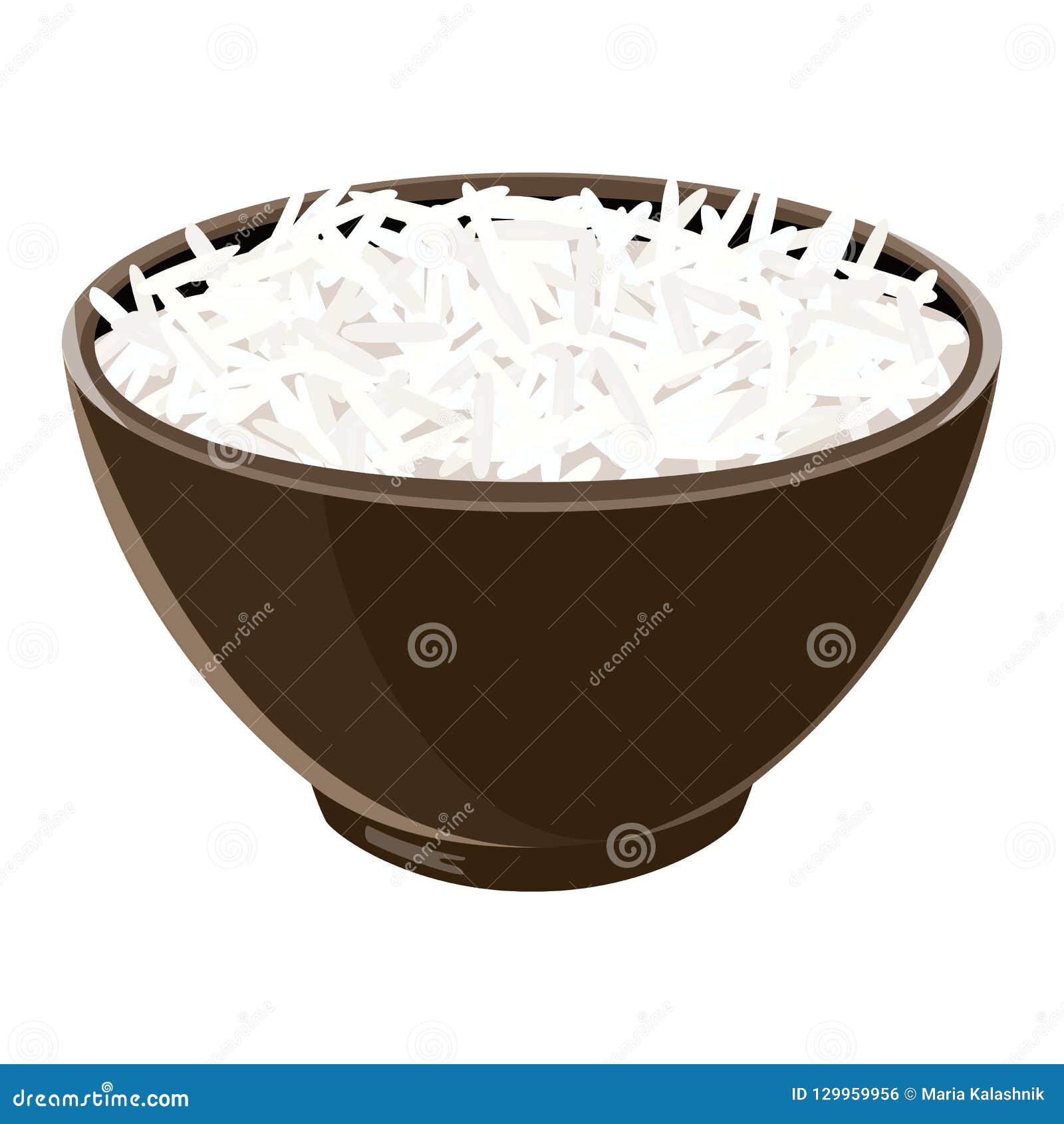 Pile Of Boiled Wild Rice In Brown Ceramic Bowl. Vector Illustration ...