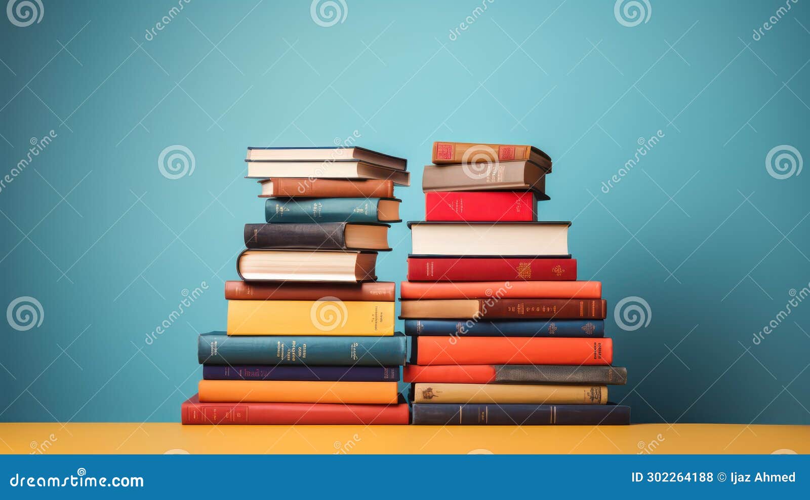 Pile of Books on Blue Background. Back To School Concept Stock ...