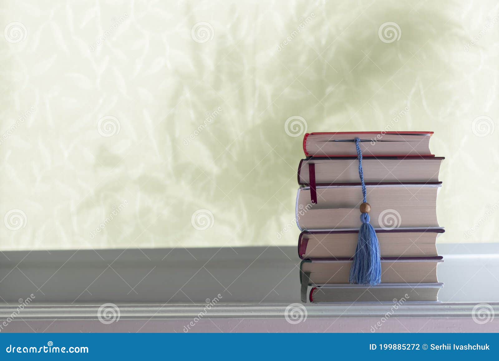A Pile of Books with Bookmarks on Windowsill. Stock Photo - Image of ...