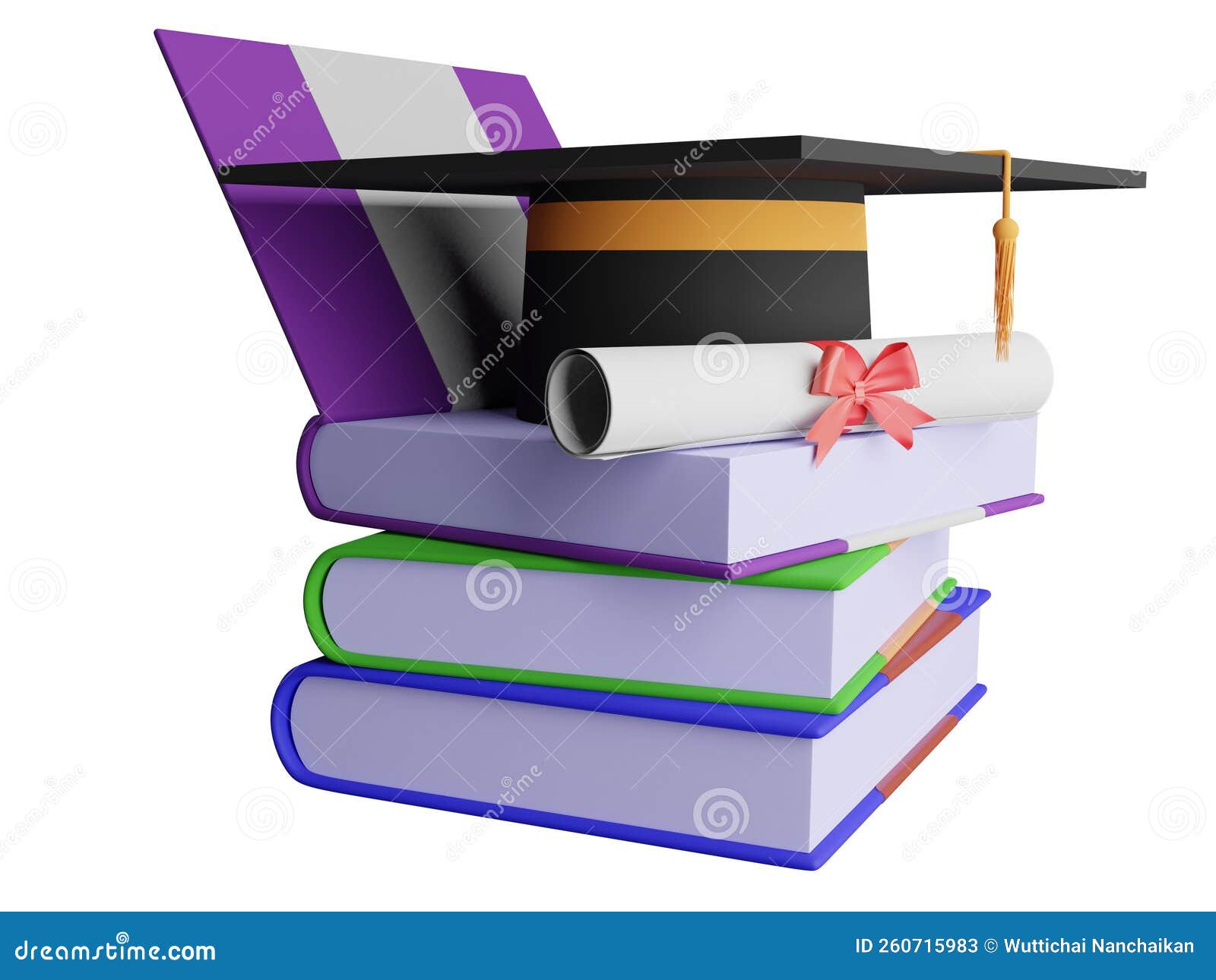 Pile of Books with Degree Cap Stock Illustration - Illustration of ...