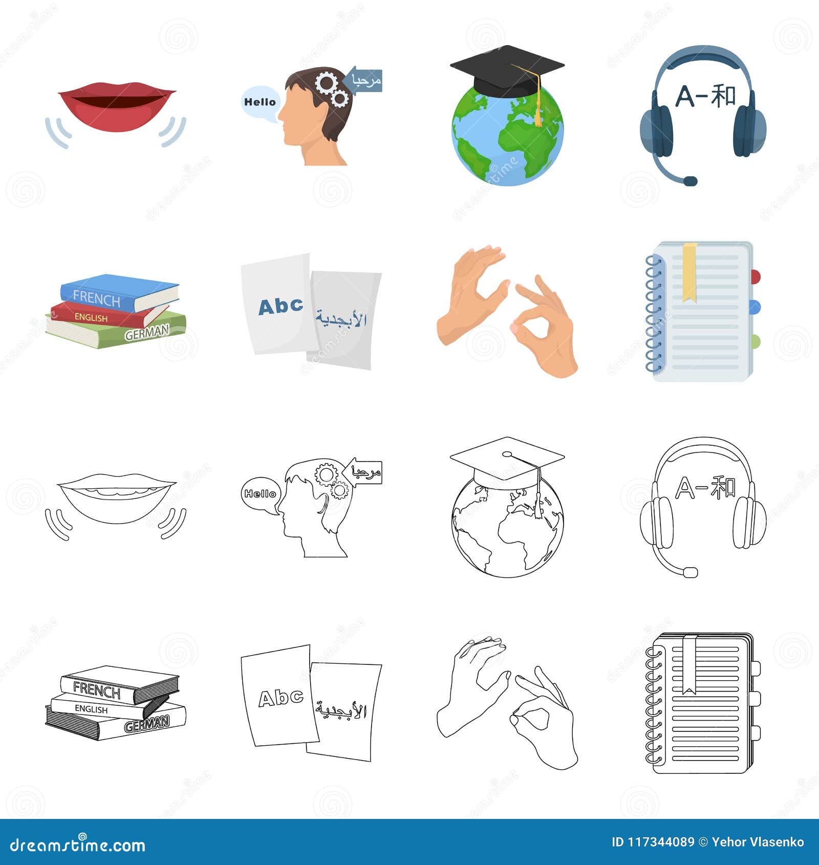 A Pile of Books in Different Languages, Sheets of Paper with ...