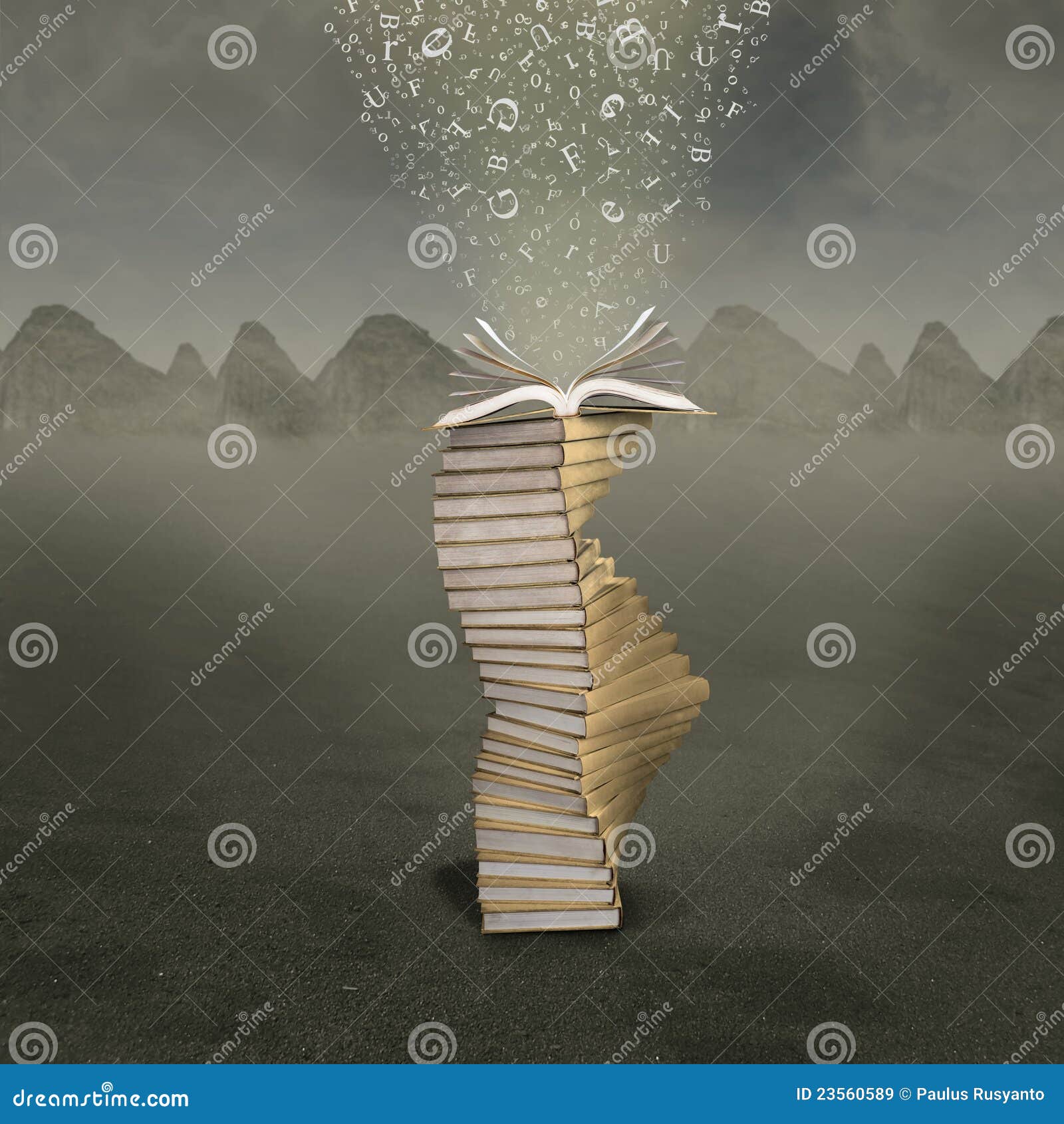 Pile of Books with Falling Letters Stock Illustration - Illustration of ...