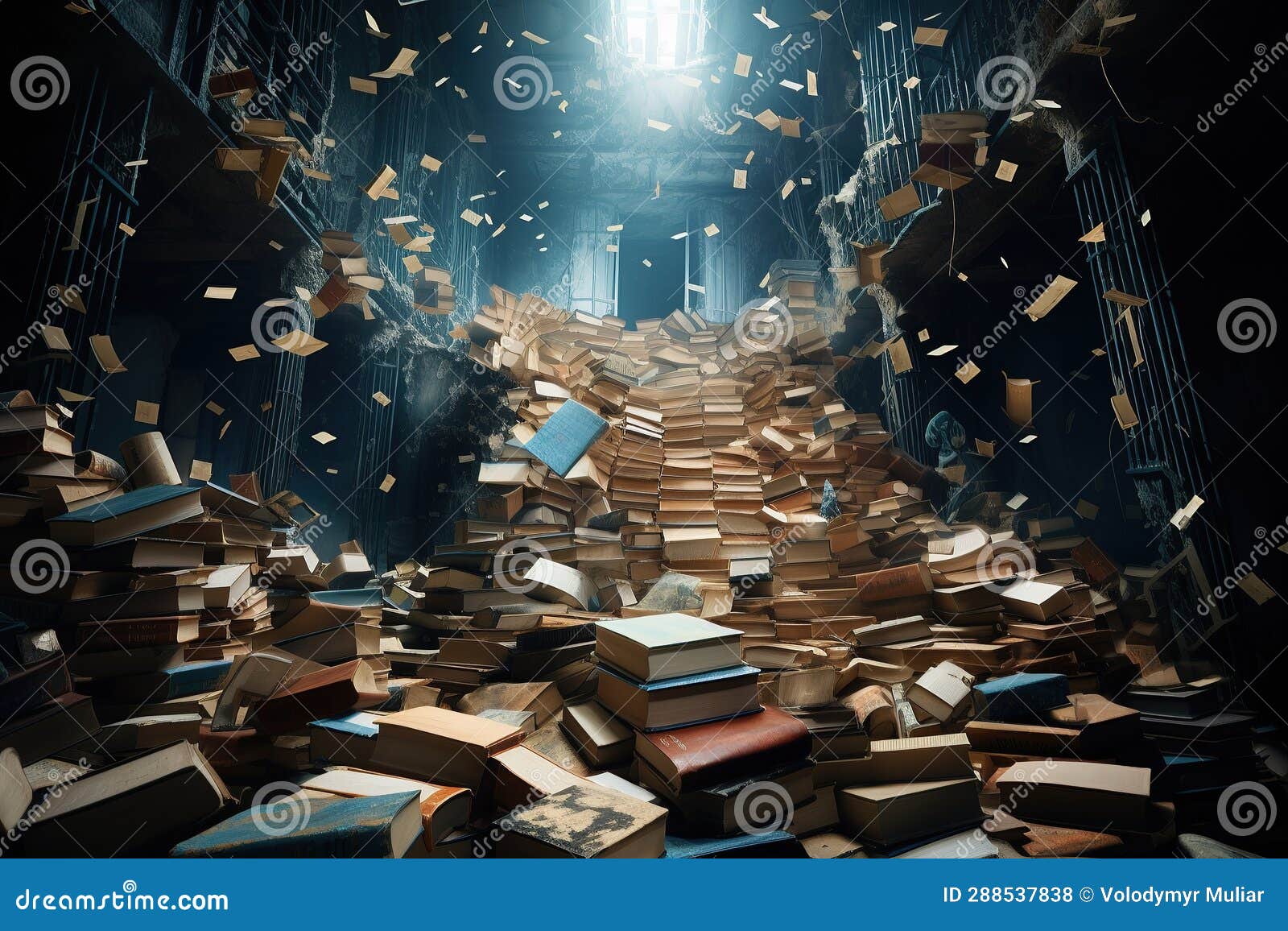 A Pile of Books in a Library in a Magical Setting, Pages of Books ...