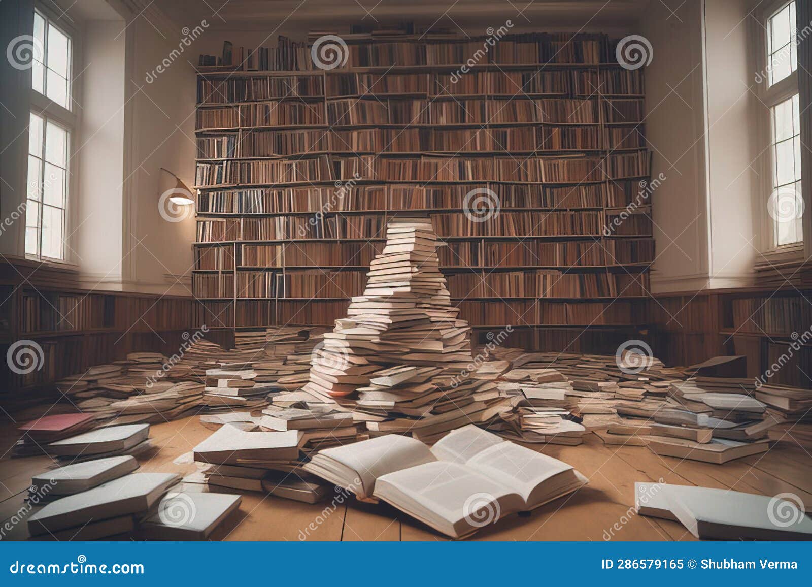 Pile of books in library stock illustration. Illustration of university ...