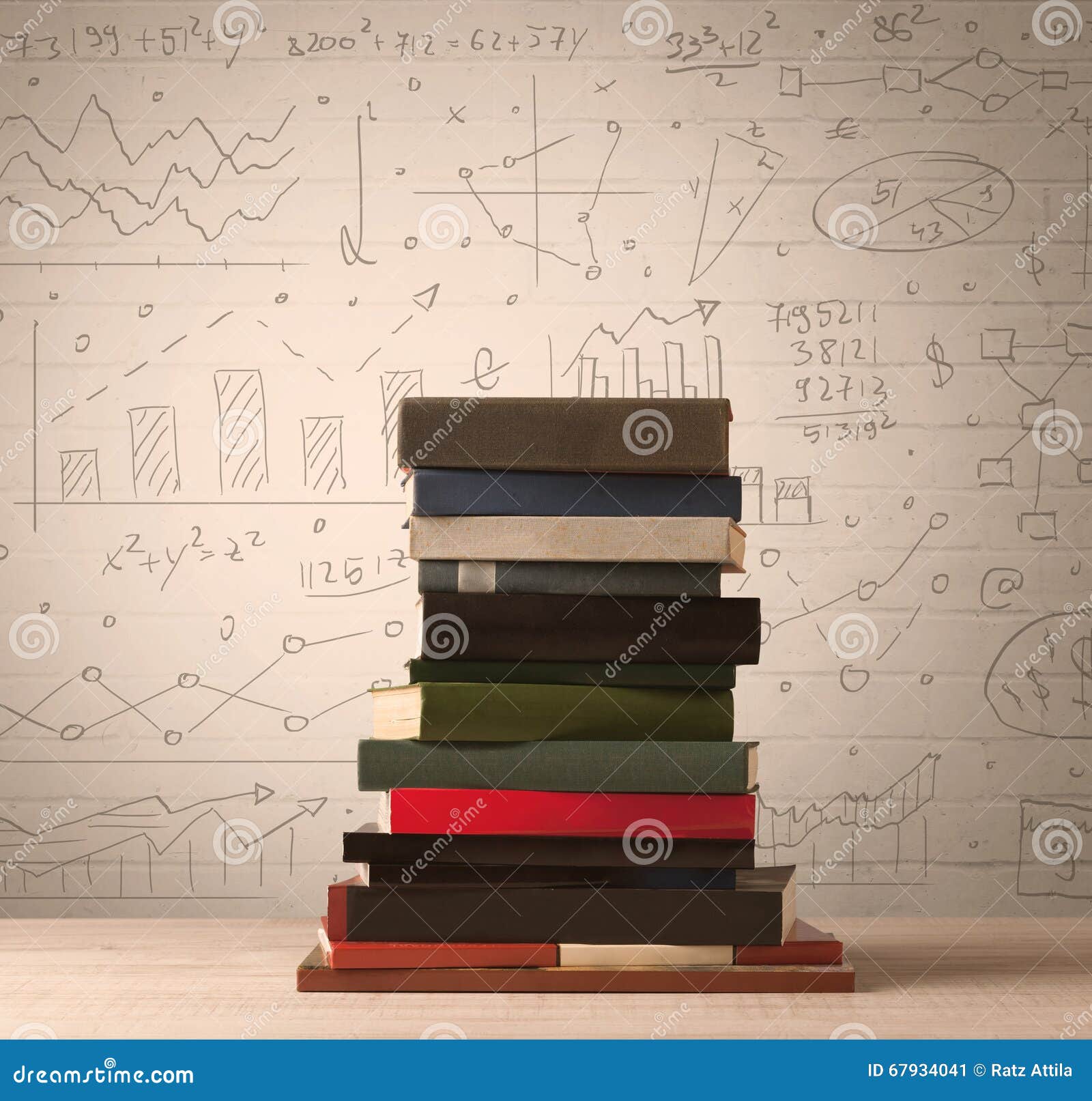 A Pile of Books with Math Formulas Written in Doodle Style Stock Image ...